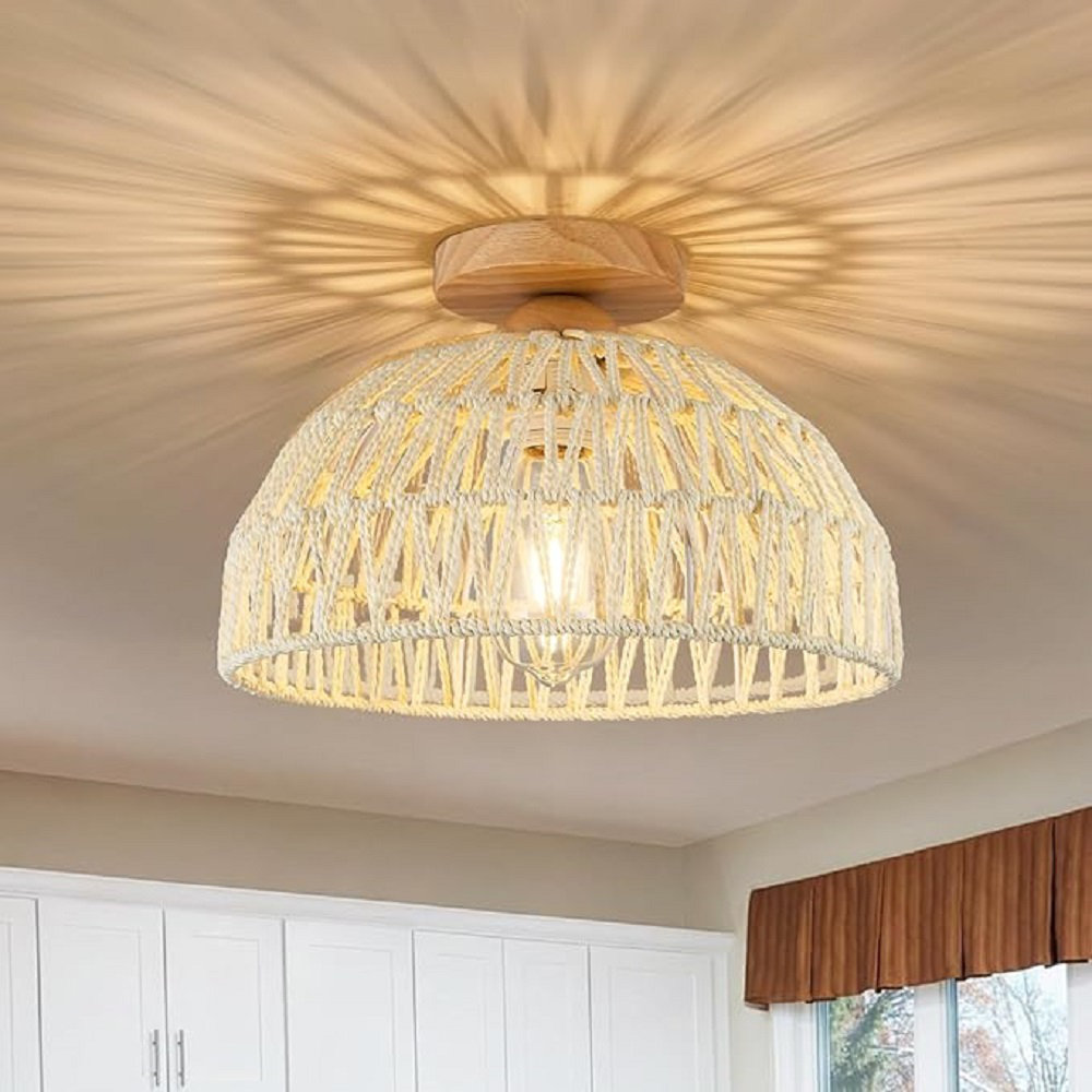 Bayou Breeze Rattan Ceiling Light Fixtures Boho Chandelier Light Small ...