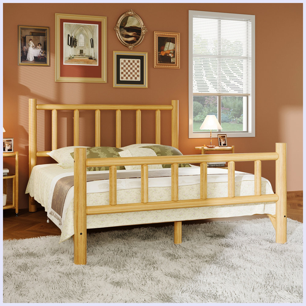 Millwood Pines Farmhouse Log Bed Frame Rustic Style Pure Solid Pine ...