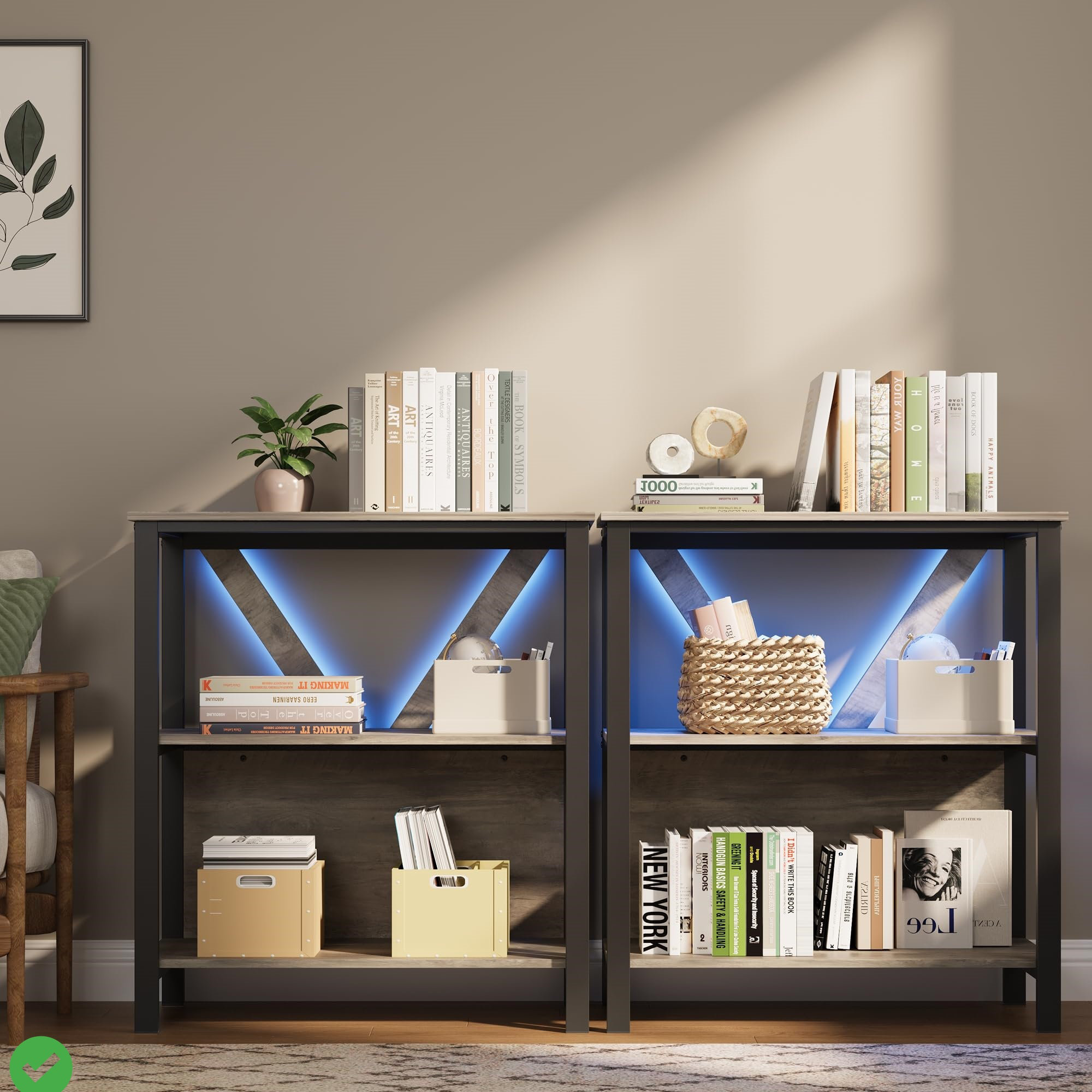 Wrought Studio 3-Tier Industrial Bookshelf with LED Lighting – Metal ...