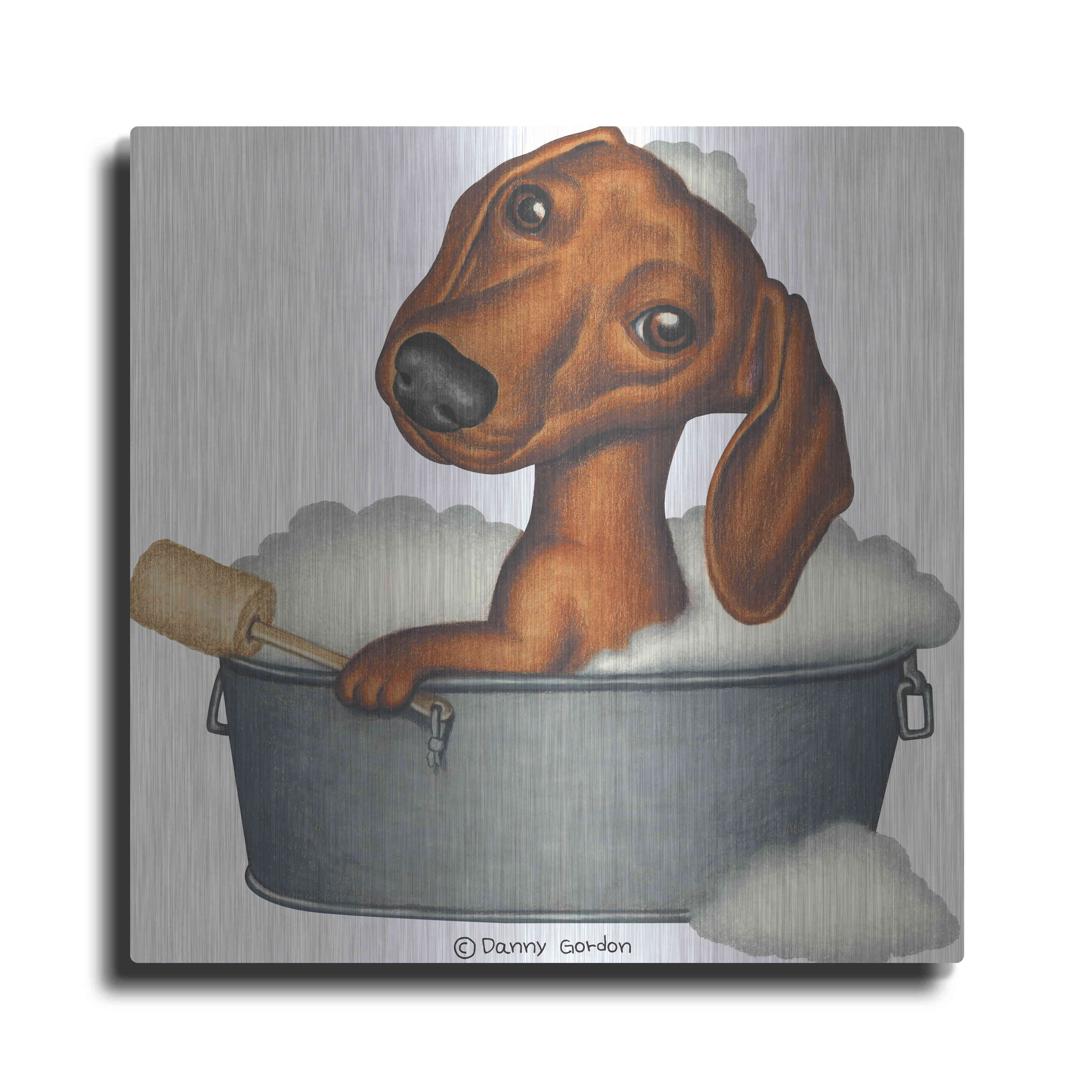 Trinx 'Brown Dachshund Bubble Bath' by Danny Gordon Art, Metal Wall Art ...