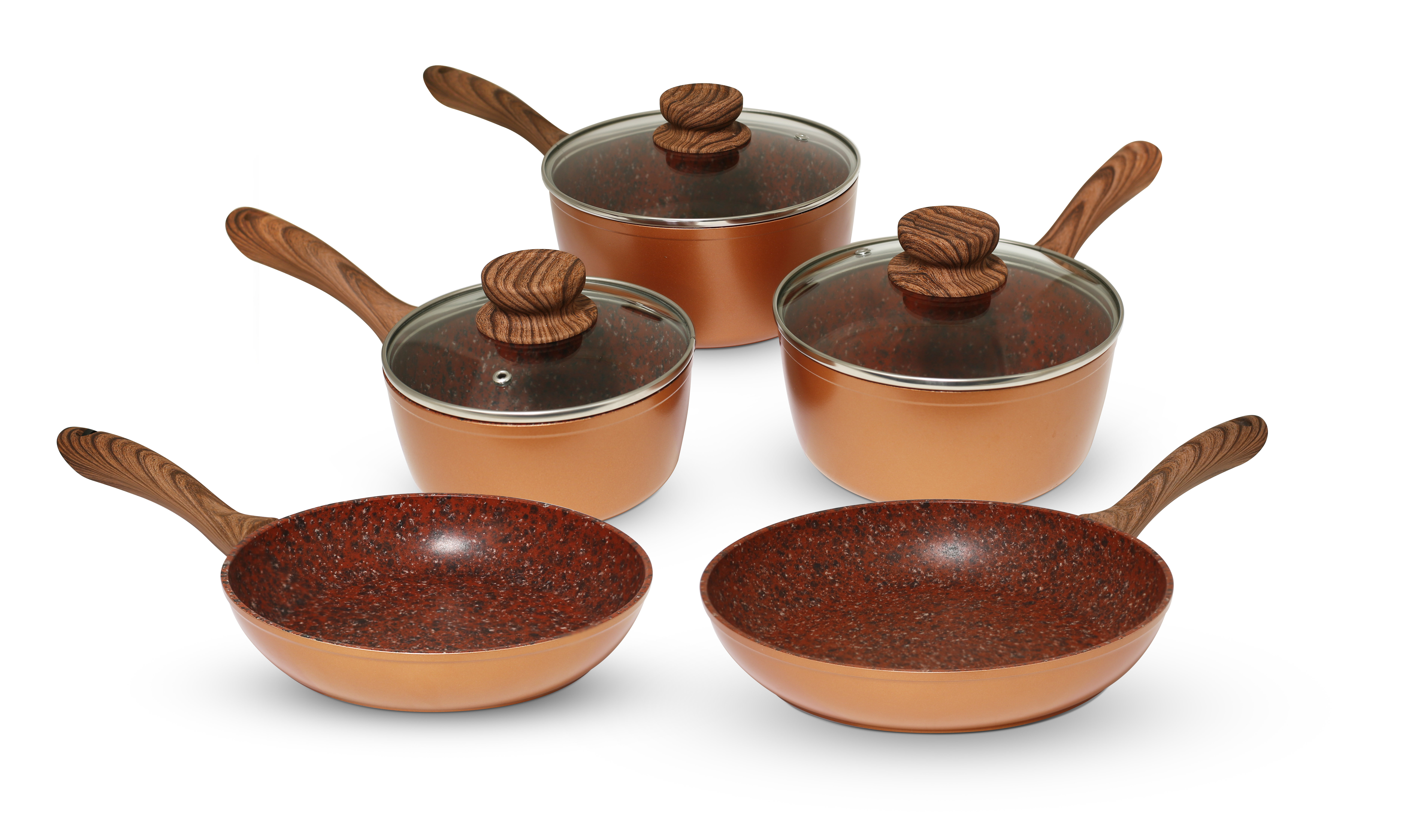 JML Copper Stone Saucepan set with lids & Frying pan set | Wayfair.co.uk
