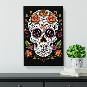 Happy Larry Sugar Skull Line Art - Wrapped Canvas | Wayfair.co.uk