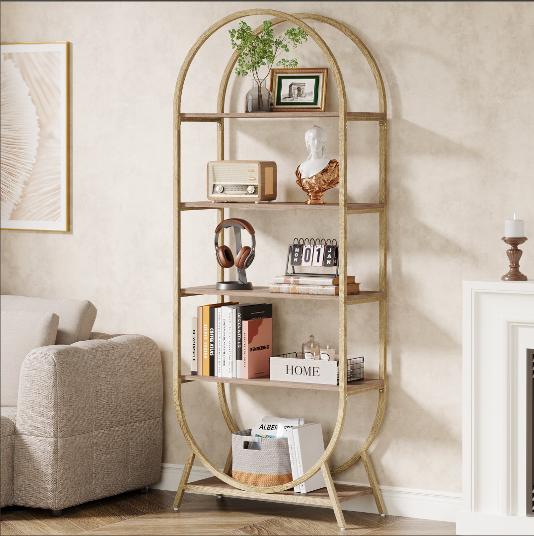 Ebern Designs 70.8" Tall Open Bookshelf, Modern Arched Bookcase | Wayfair
