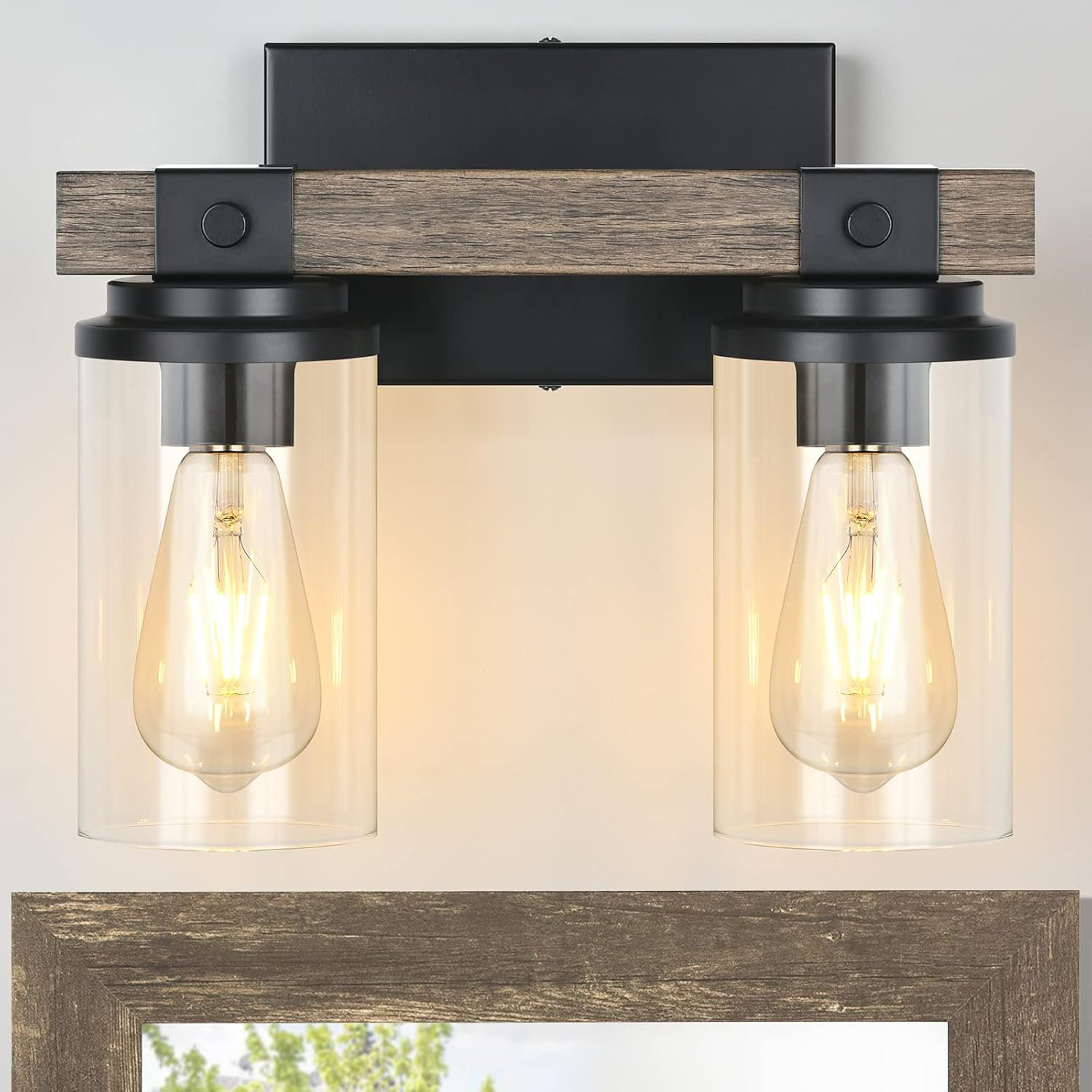 Ophelia & Co. Farmhouse Bathroom Light Fixture ,Wood Black Vanity ...
