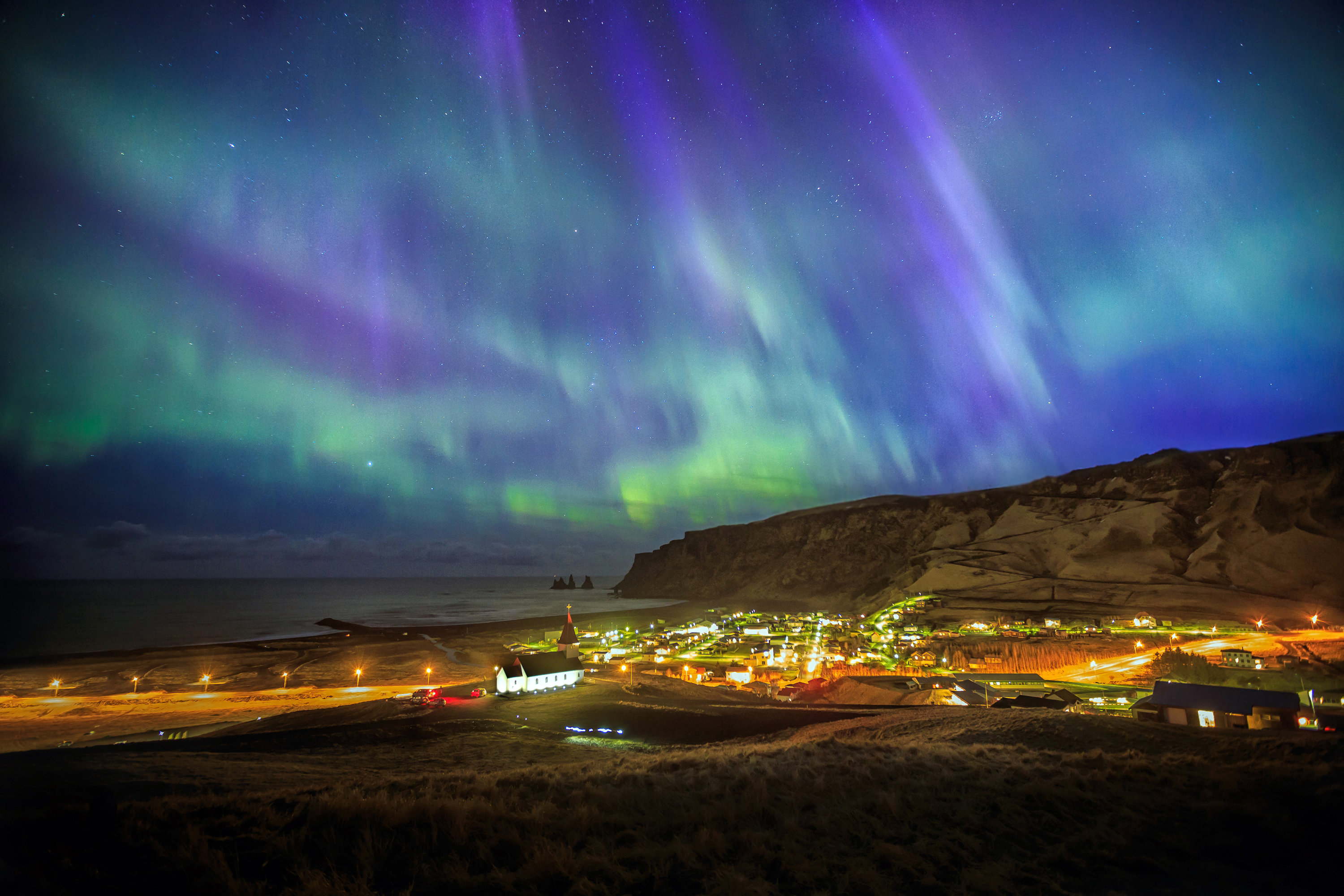 17 Stories Auroral Display Over Vik City | Wayfair.co.uk