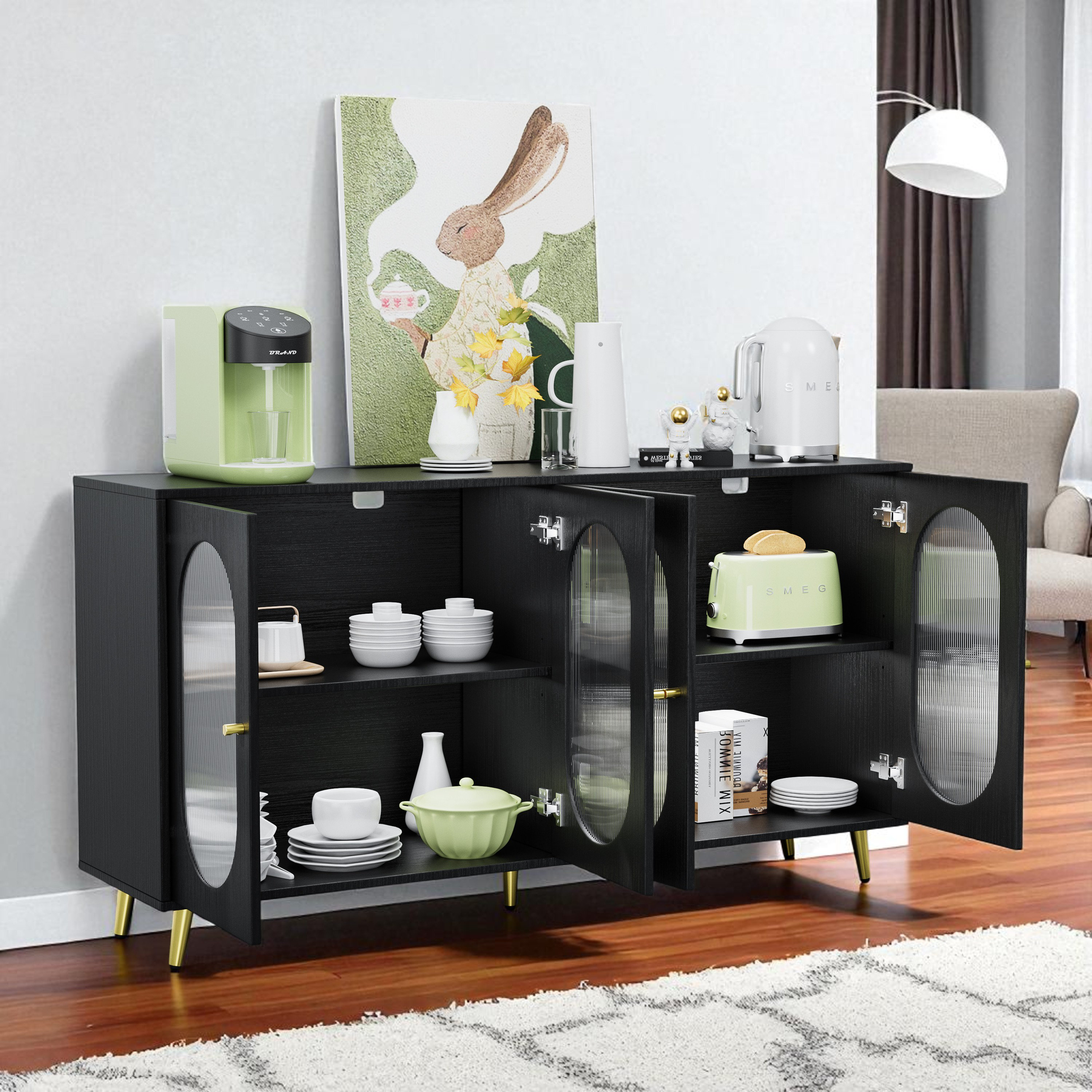Ivy Bronx Black Modern Accent Sideboard Cabinet With Acrylic Doors ...