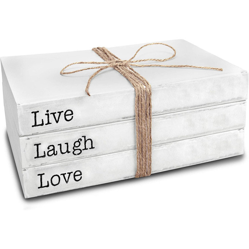 Ophelia & Co. Decorative Set of 3 Stacked White Books,Rustic Farmhouse ...