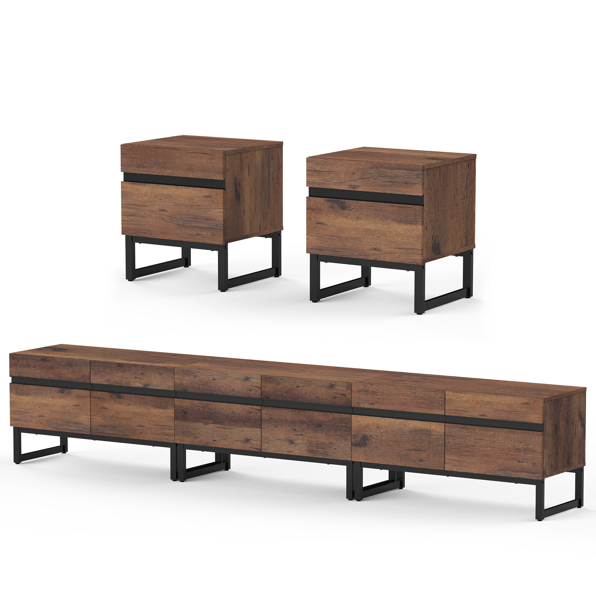 Latitude Run® Conway TV Stand And End Table Set Of 3, Living Room Table ...