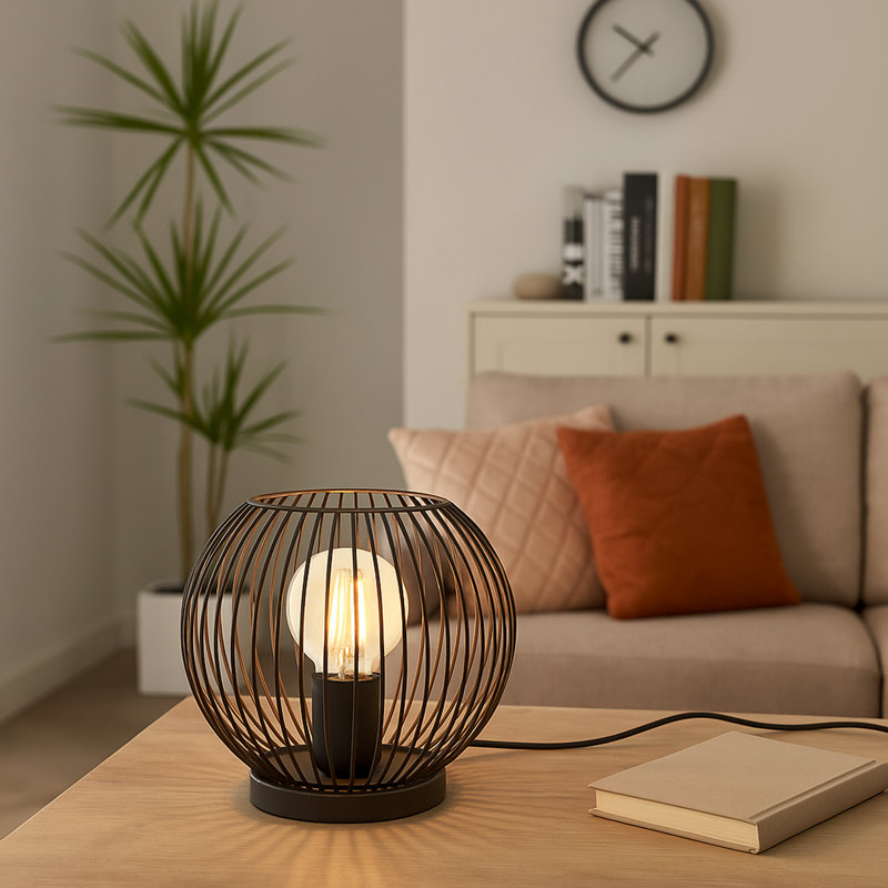 Metro Lane Almanzora Black & Copper Wire Modern Steel Table Lamp ...