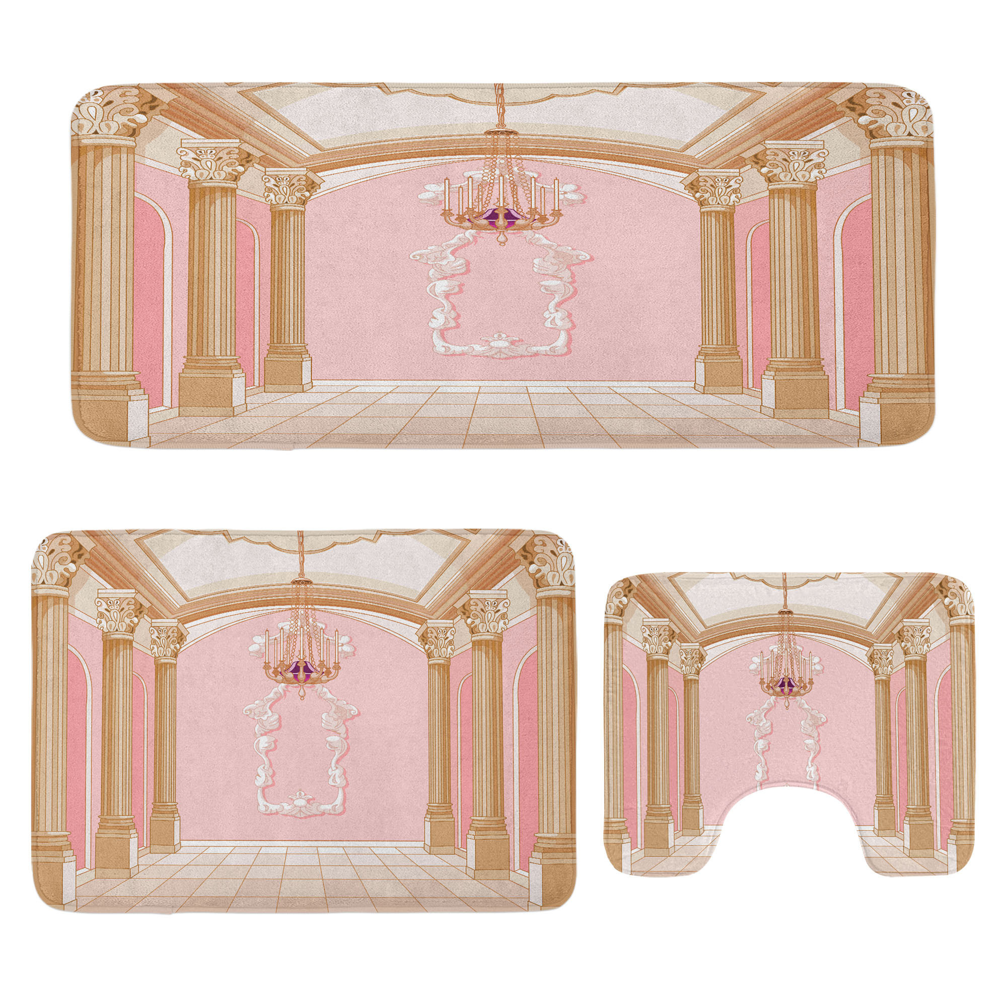 East Urban Home Pink Bathroom Rug Set 3 Pieces U-Shape & Rectangle Mats ...