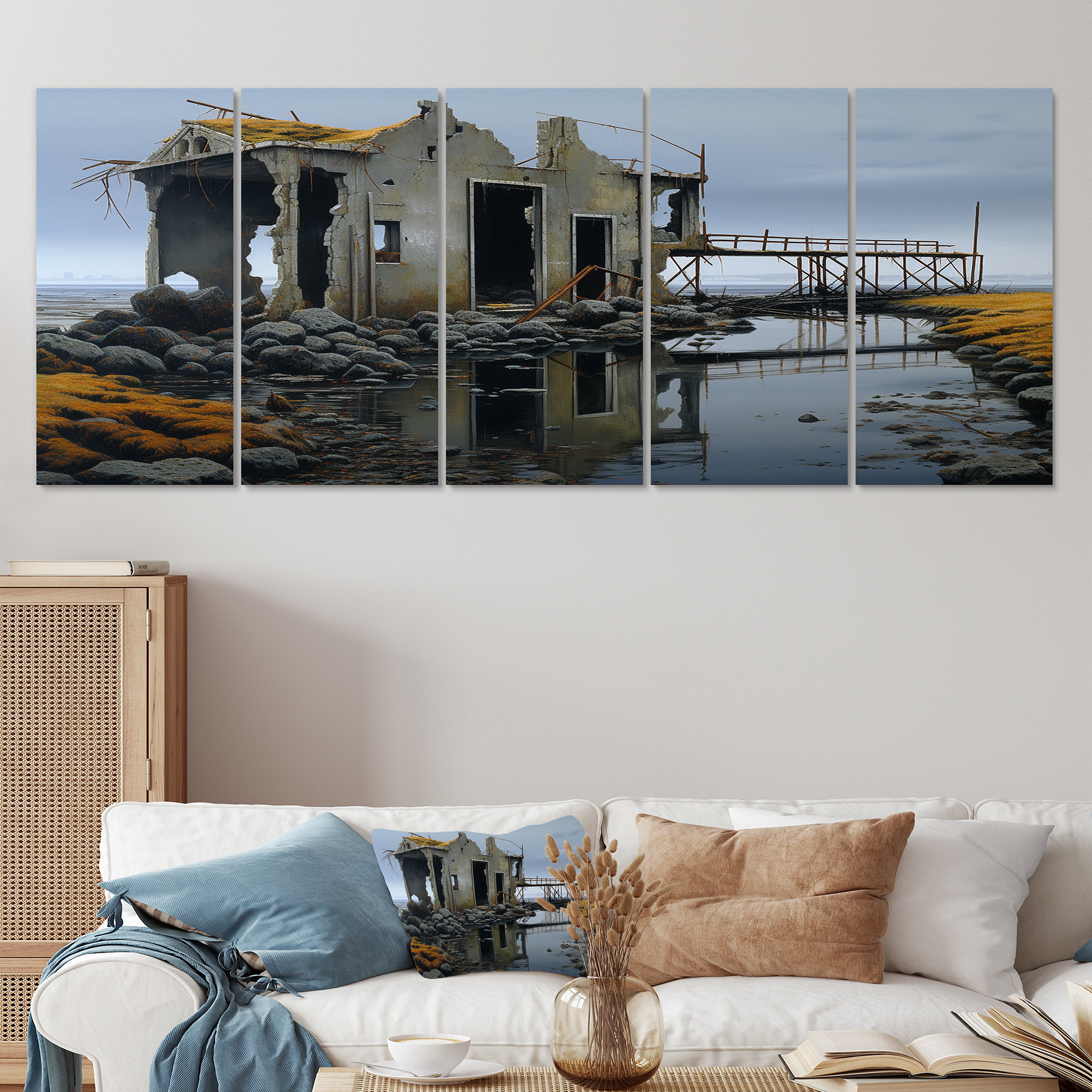 Beachcrest Home™ Deserted Country House Ruin Gray Nostalgia - Landscape ...