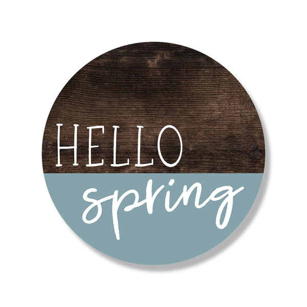 Trinx Hello Spring Blue And Brown Circle Framed On Wood Print | Wayfair