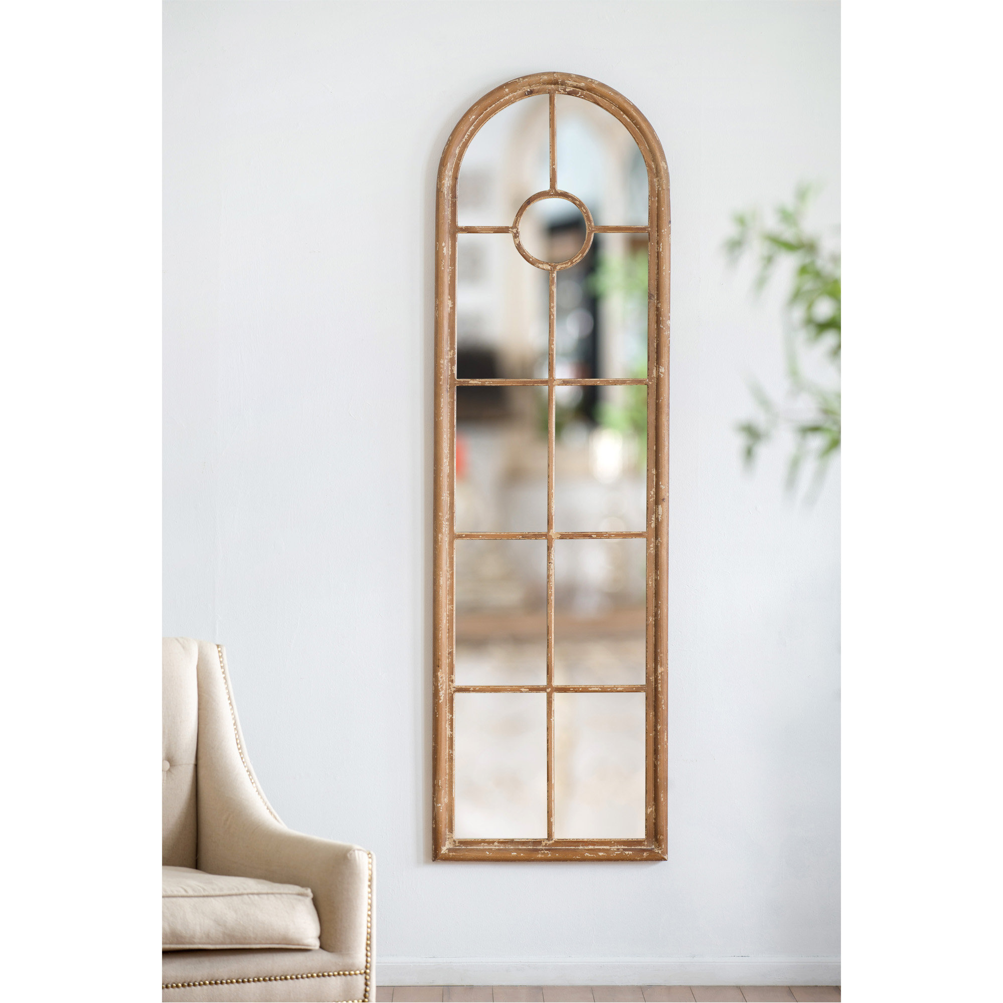 Red Barrel Studio® Half-Round Elongated Mirror with Decorative Window ...