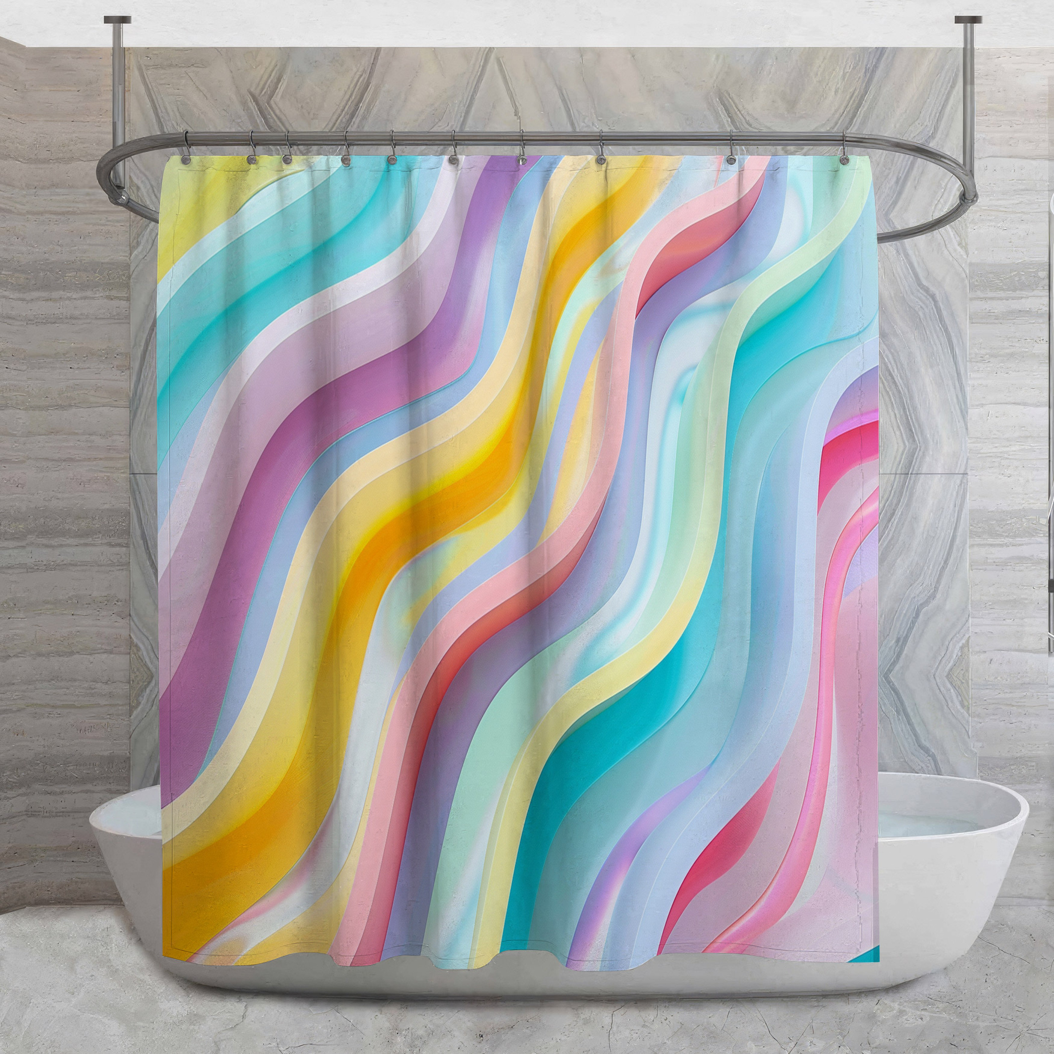 Orren Ellis Wave Design Shower Curtain - Abstract Bathroom Decor Modern ...