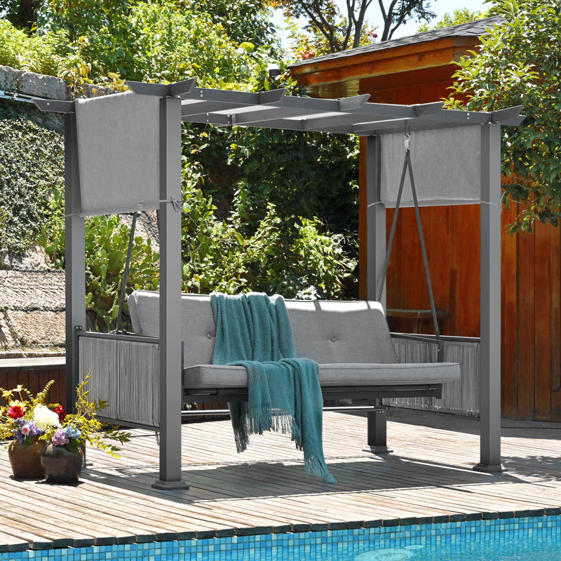 Latitude Run® Outdoor Metal Patio Swing Porch Sunbed With Cushion ...