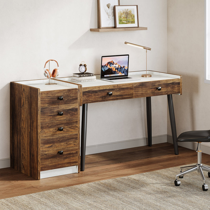 George Oliver 55" Computer Desk With File Cabinet, Writing Study Desks ...