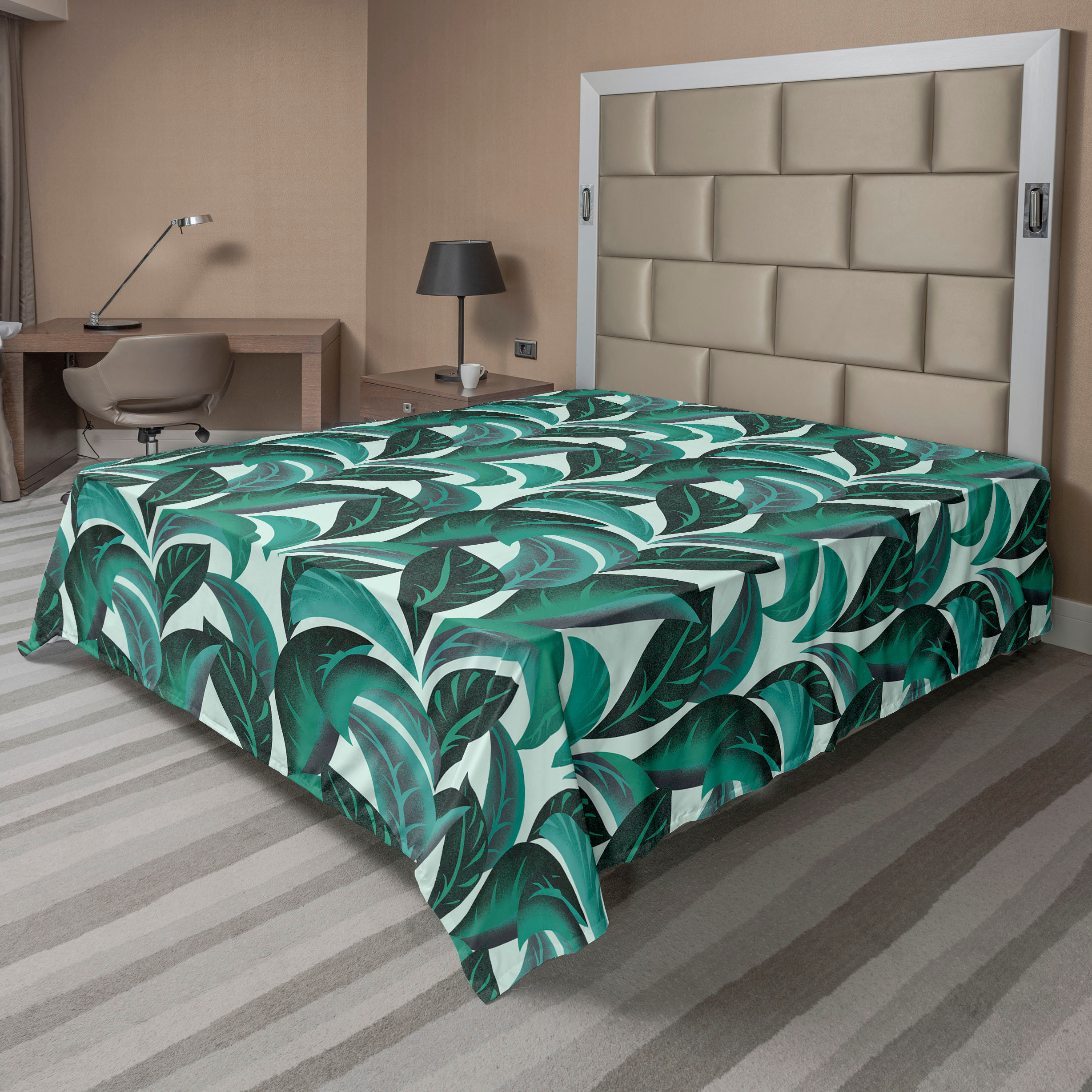 Ambesonne Leaves Greenery Flat Sheet Botanical Jungle Full Size Emerald ...