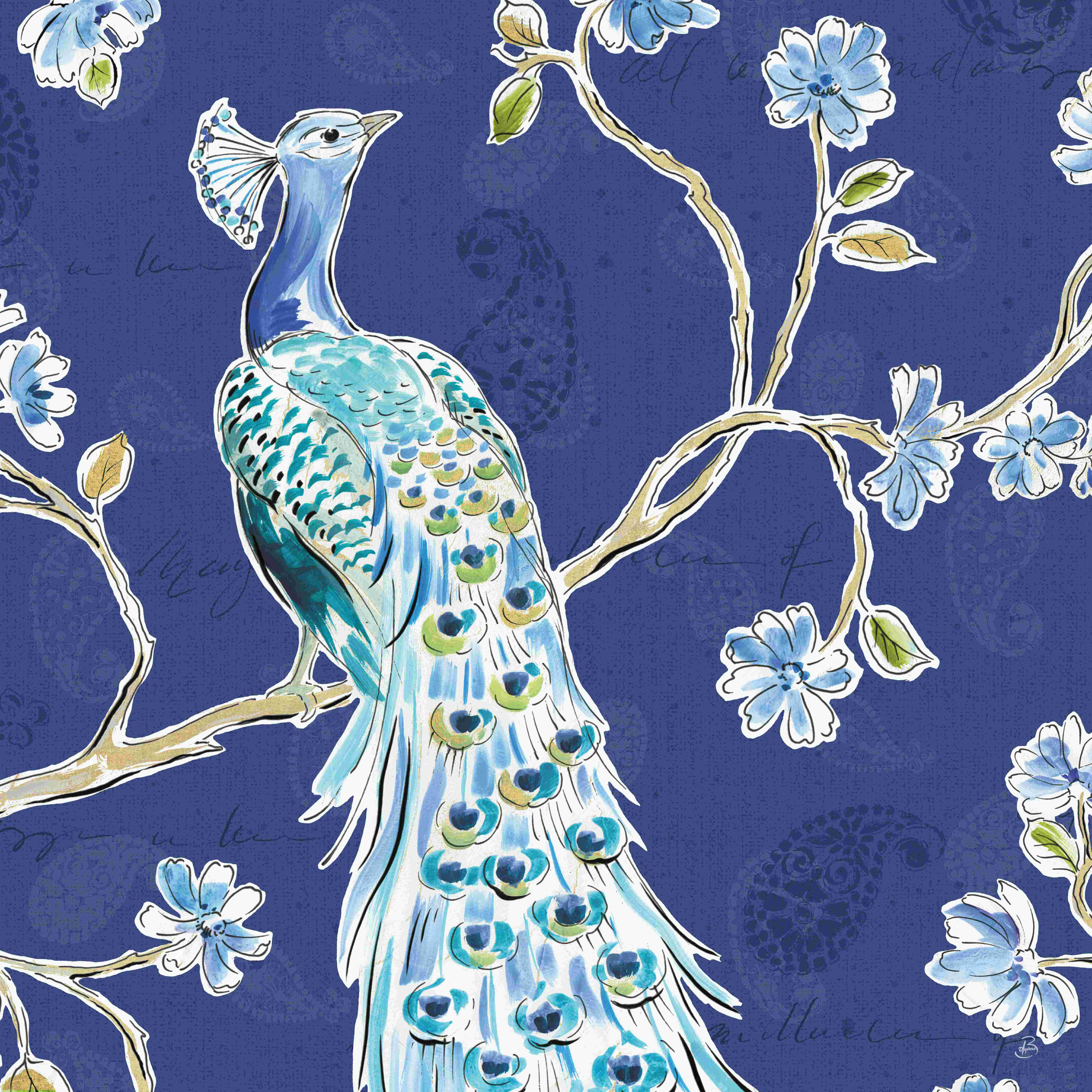 Bungalow Rose Peacock Allegory III Blue - Wrapped Canvas Print | Wayfair