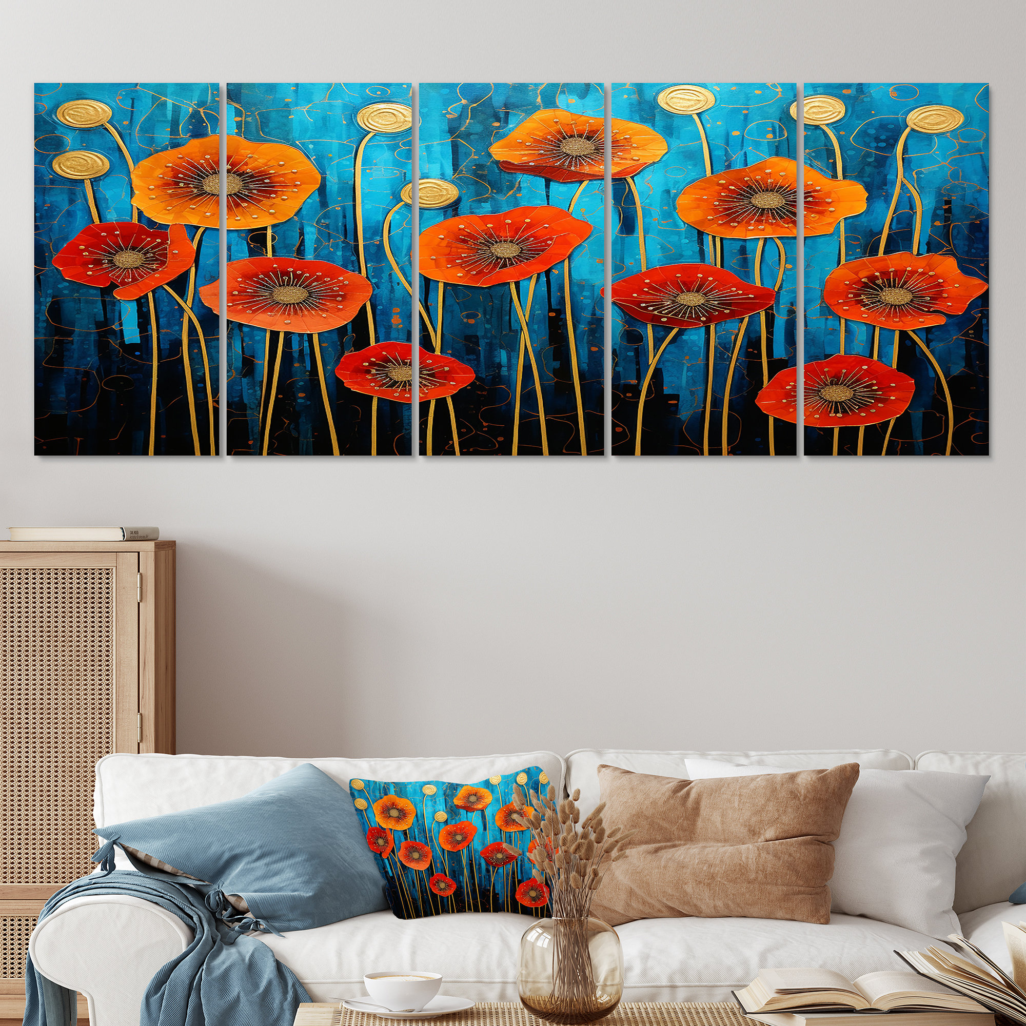 Lark Manor™ Red Poppies Magical Night - Poppy Wall Art For Living Room ...