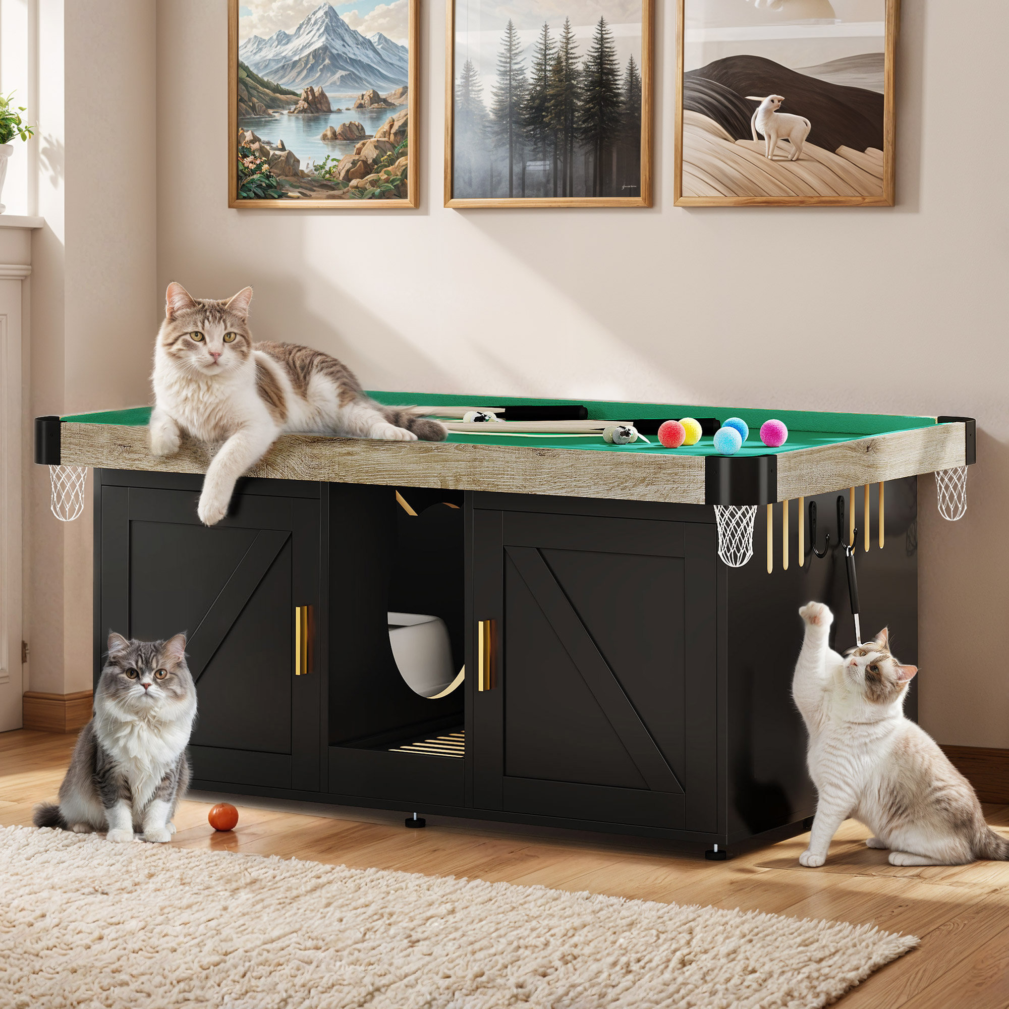 Archie & Oscar™ Cat Litter Box Enclosure with Feather Teasers and Felt ...