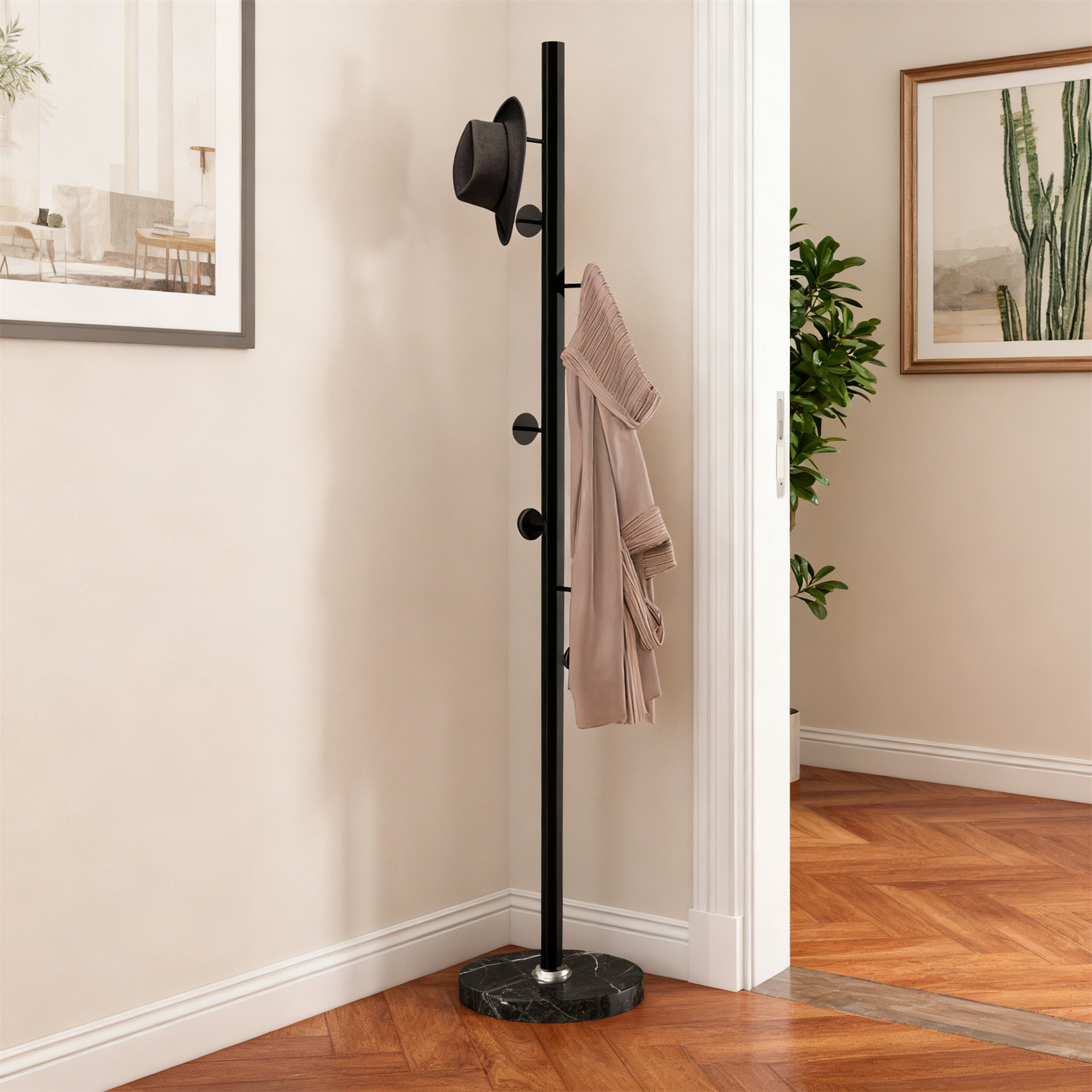 Rebrilliant Freestanding Metal Coat Rack With 8 Hooks And Natural ...