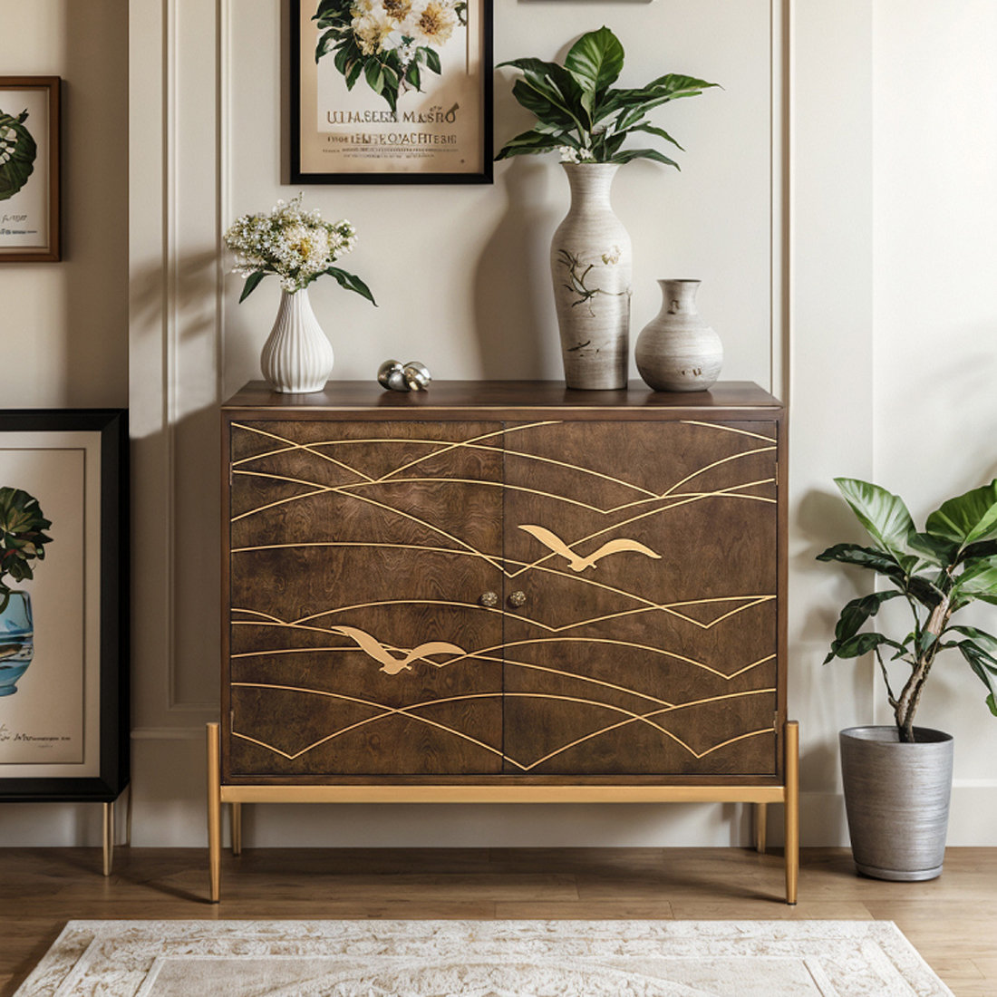 Vivid Space Creation Metal Leg Cabinet with Two Doors | Wayfair