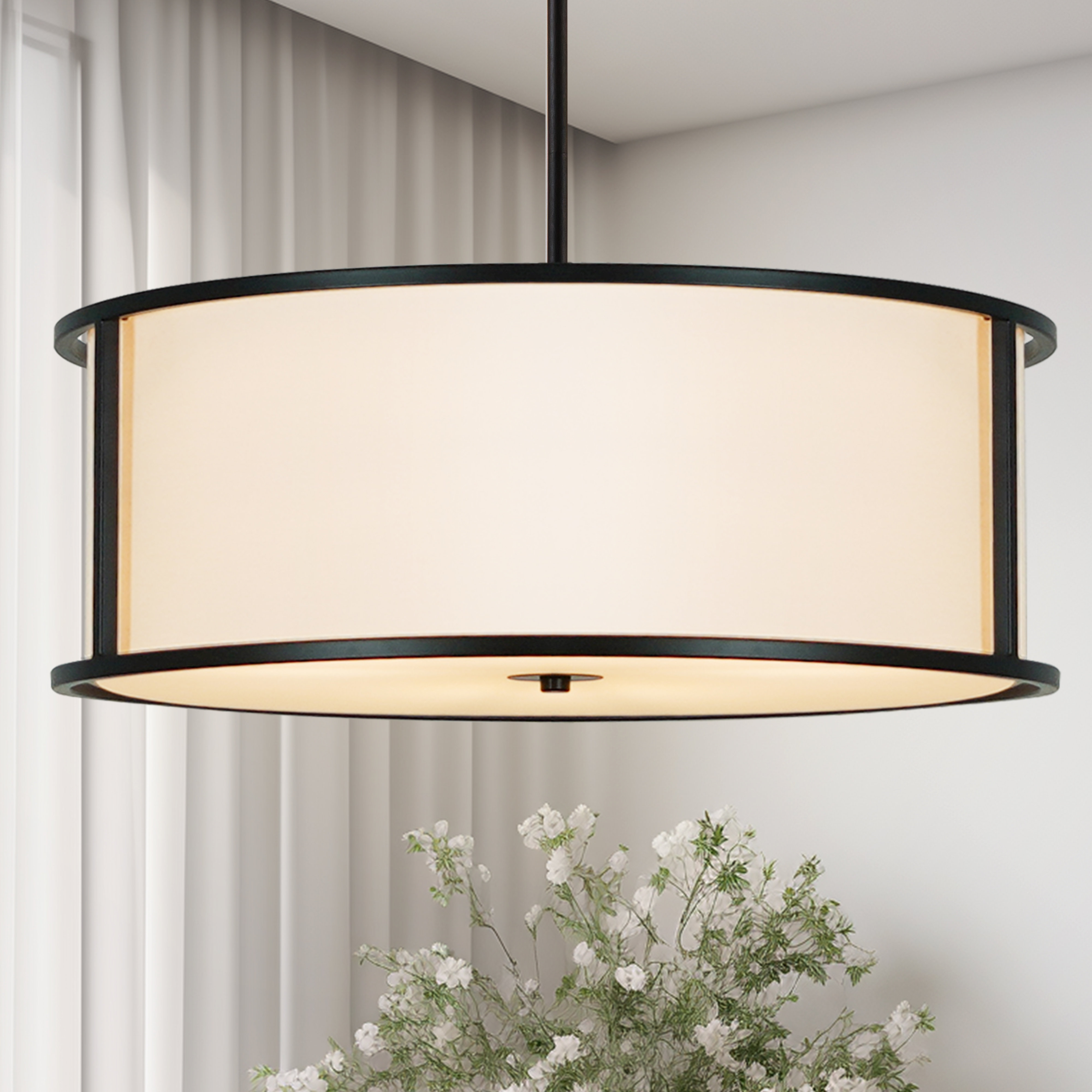 Ebern Designs 4 - Lights Drum Chandelier Dining Room Chandelier Black ...