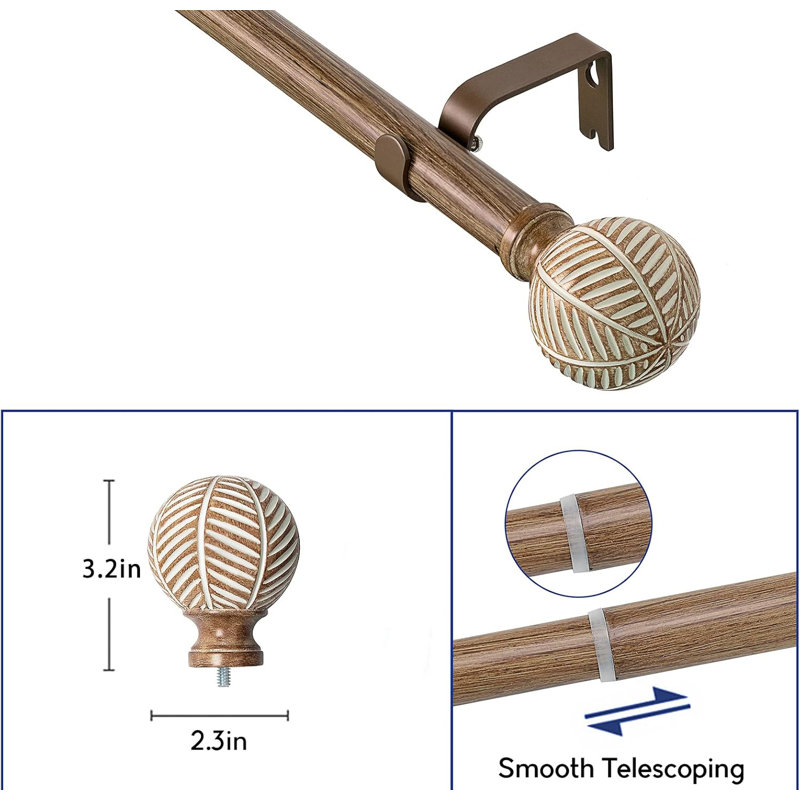 Rosalind Wheeler Adjustable Drapery Rods 72" to 144", Decorative Window ...