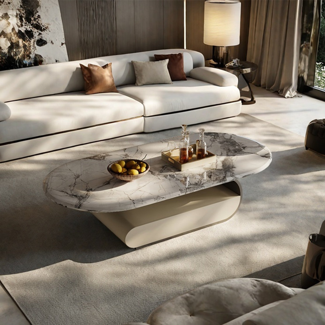 AWORET Elliptical supercrystalline stone coffee table - Wayfair Canada