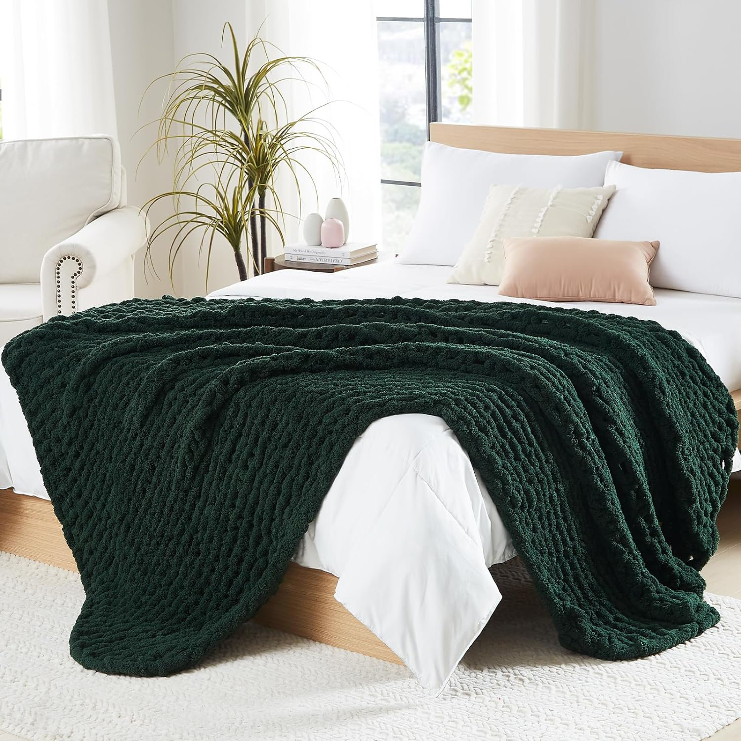 FETLOD Chunky Knit Blanket Throw - Soft Chunky Throw Blanket : 100% ...