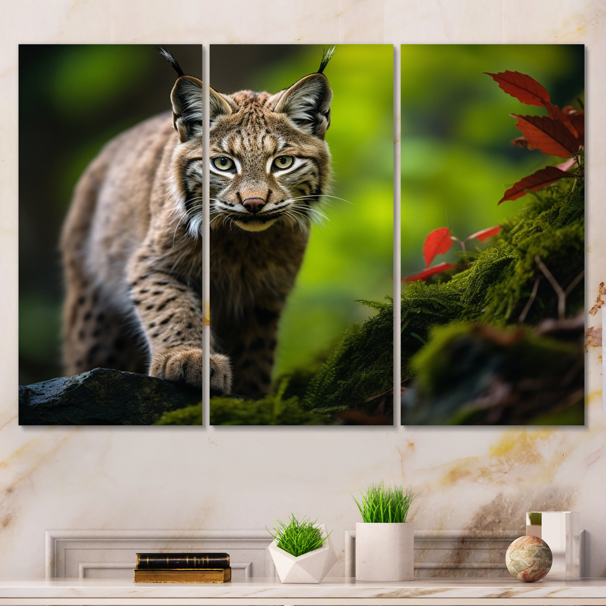 Design Art Portrait Of Brown Lynx In The Wild IV - Plants & Flowers ...