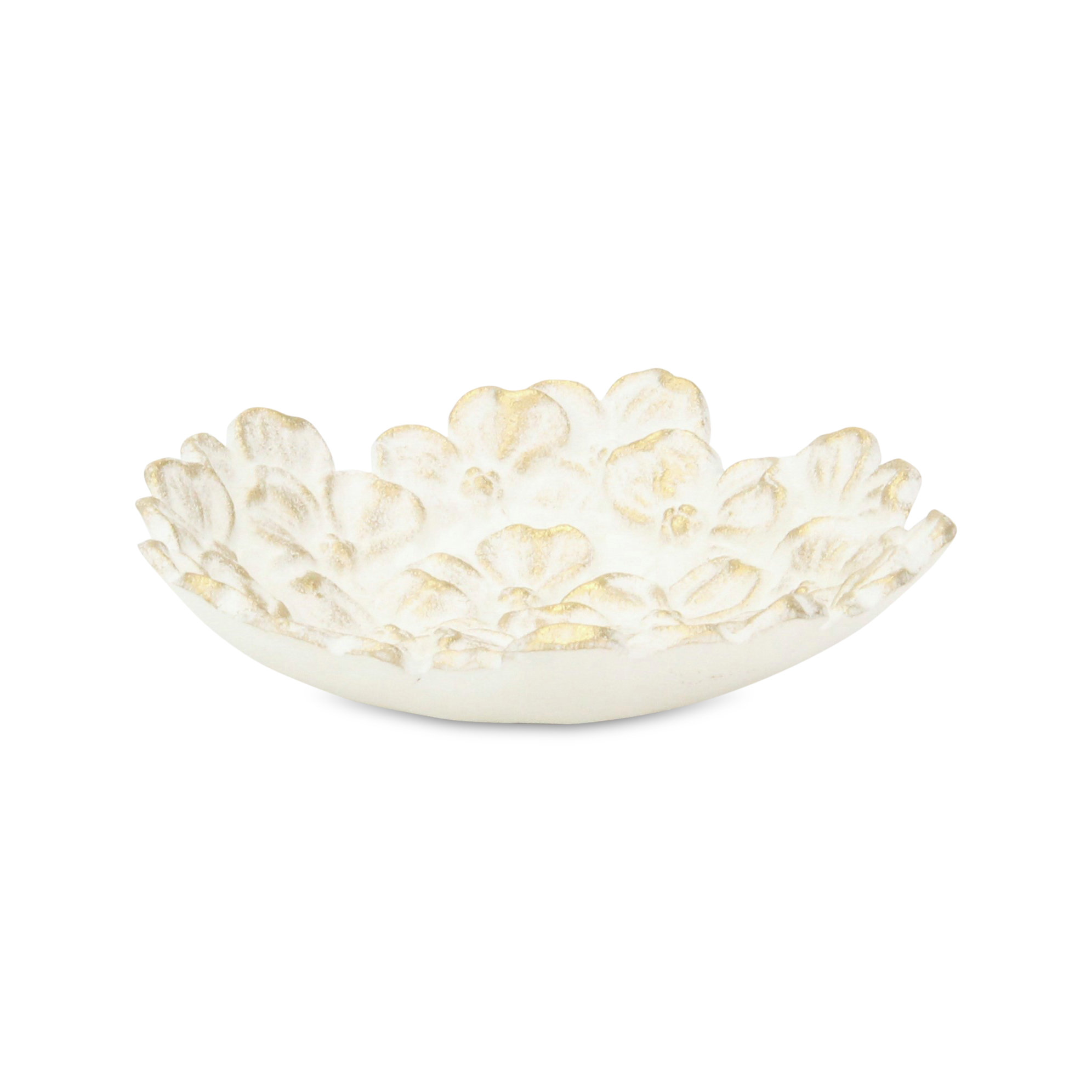Ivy Bronx Khilov Flower White & Gold Round Cast Iron Dish | Wayfair