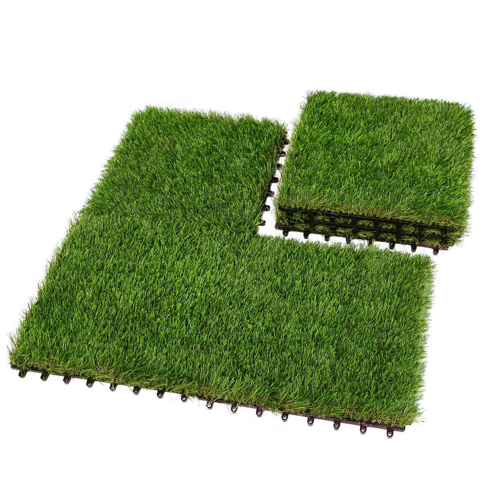 shinyswan 54 PCS Interlocking Artificial Grass Tiles, 12"x12" Turf ...
