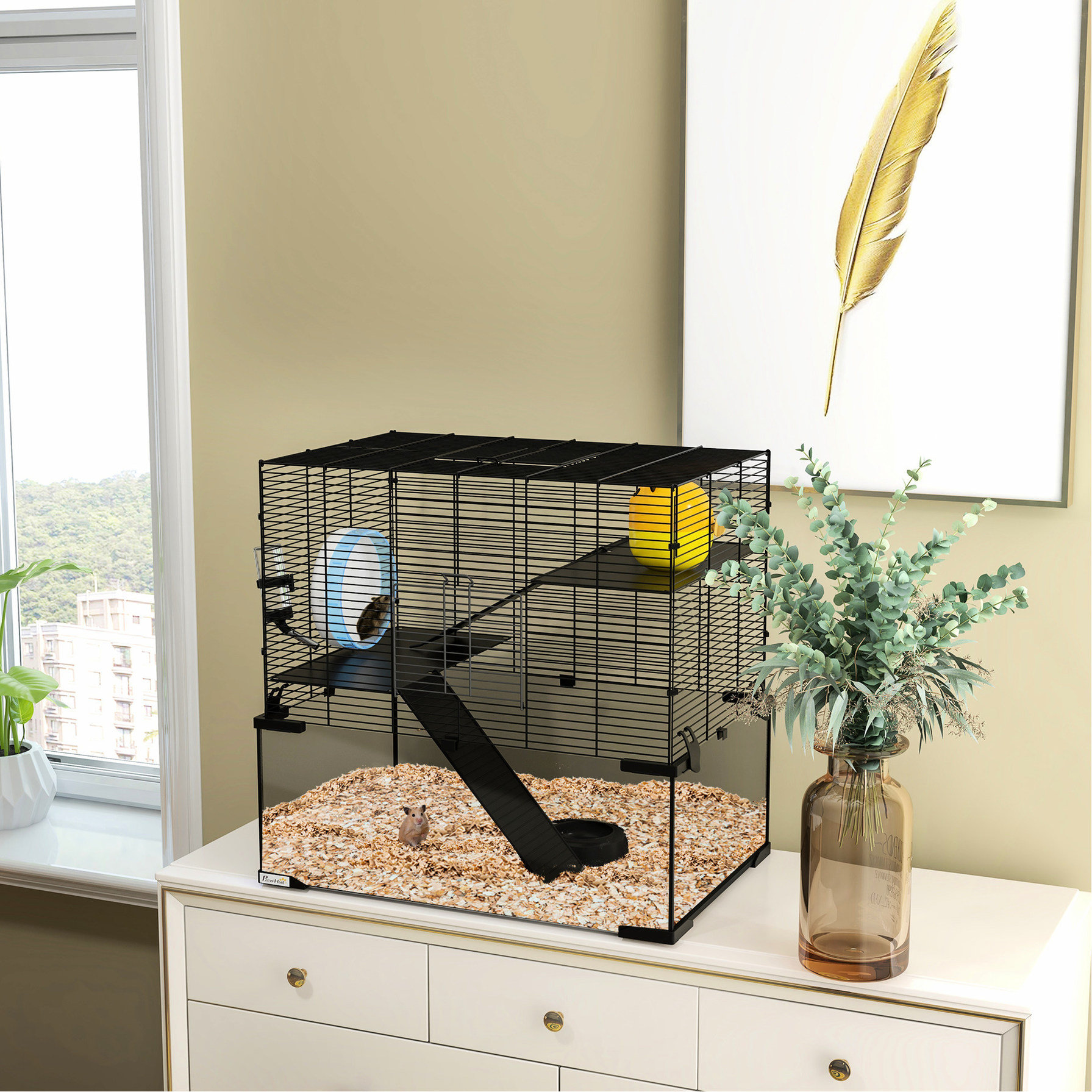 Tucker Murphy Pet™ 23.5" Small Hamster Cage, Black, With Ramps ...