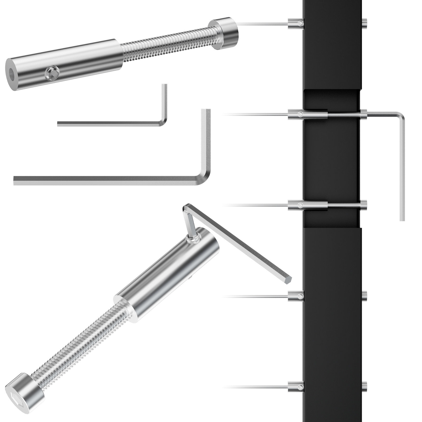 RoomTec 10 Pairs Stainless Steel Swageless Cable Railing Kit 1/8" Black ...