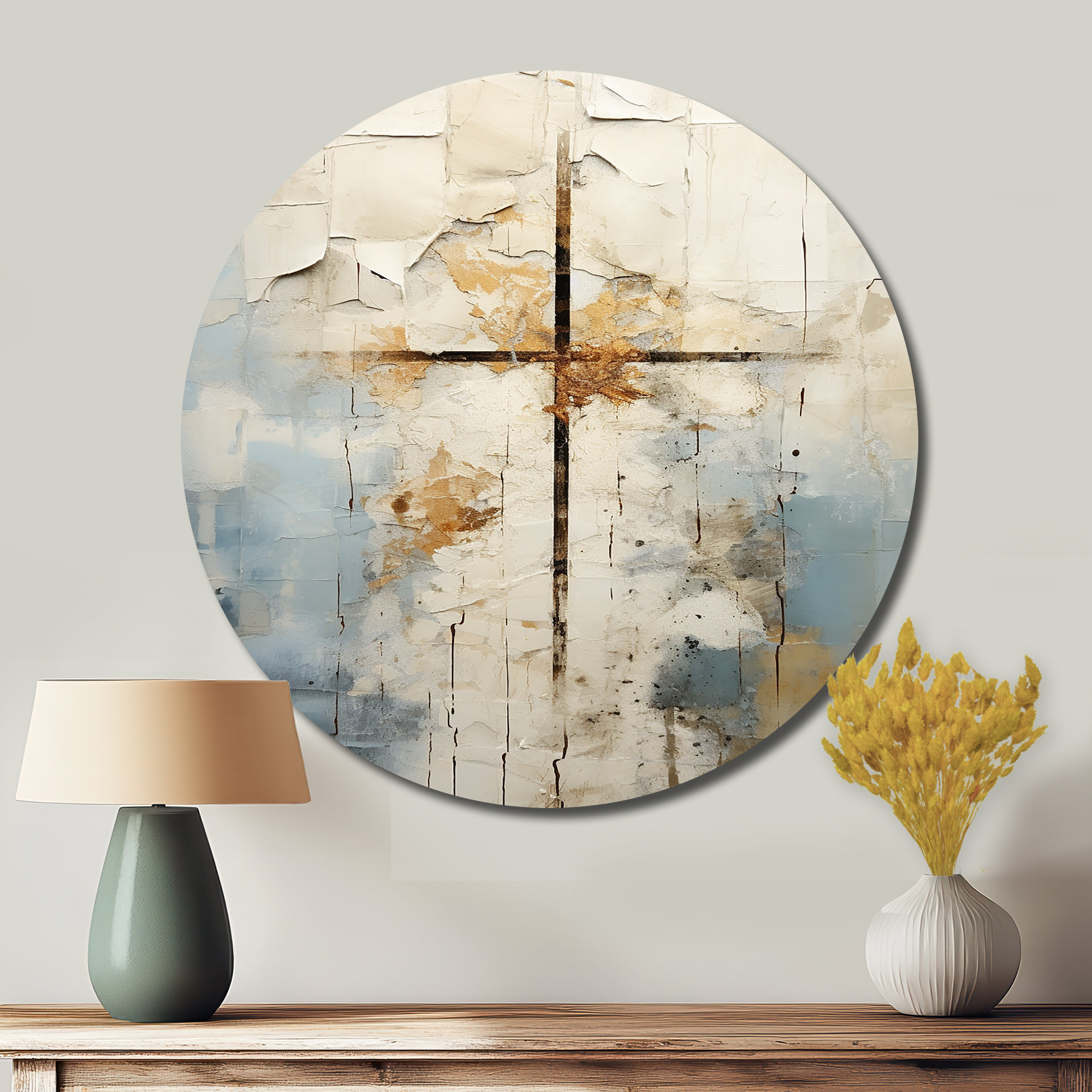 Lark Manor™ Beige Christianity Cross Of Jessus II - Spiritual Round ...