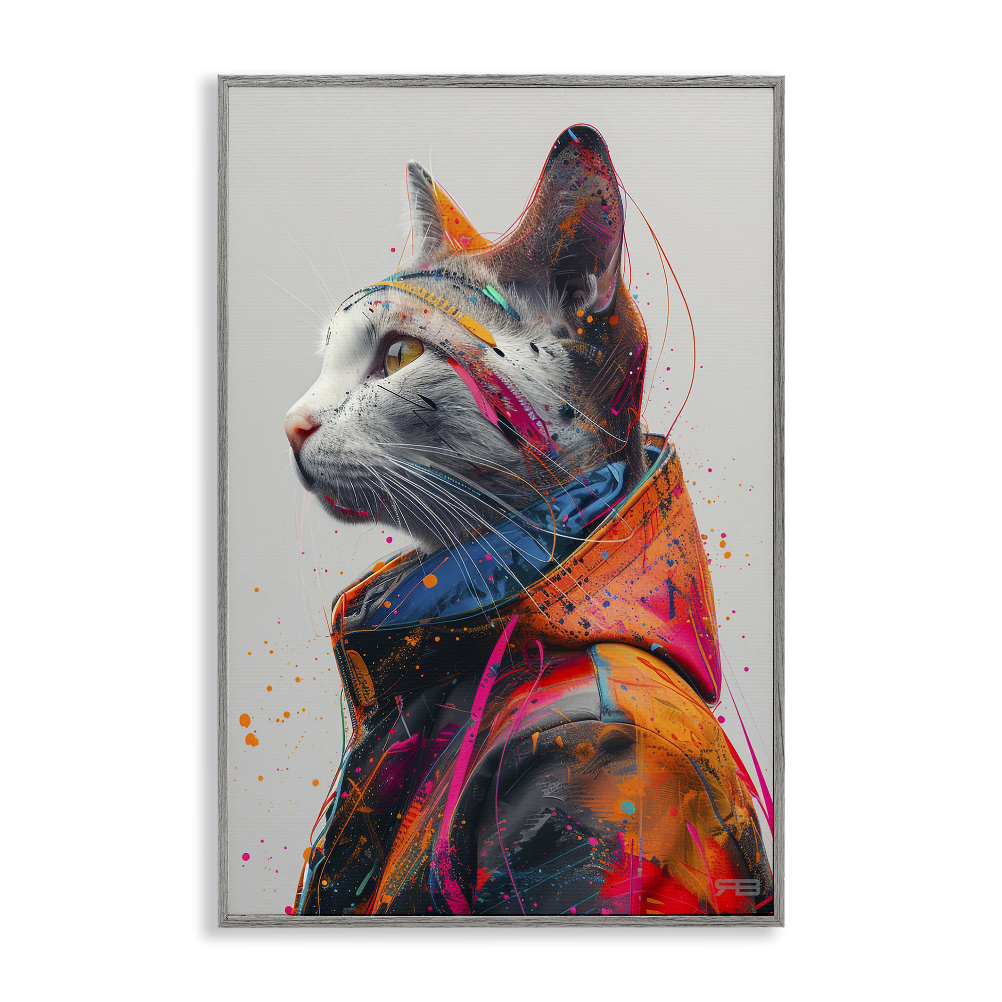 Stupell Industries Paint Splatter Cat Giclee Art by Roozbeh Bahramali ...