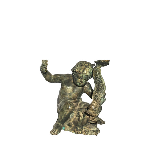 Metropolitan Galleries Bronze Boy and Fish Table Base Sculpture | Wayfair