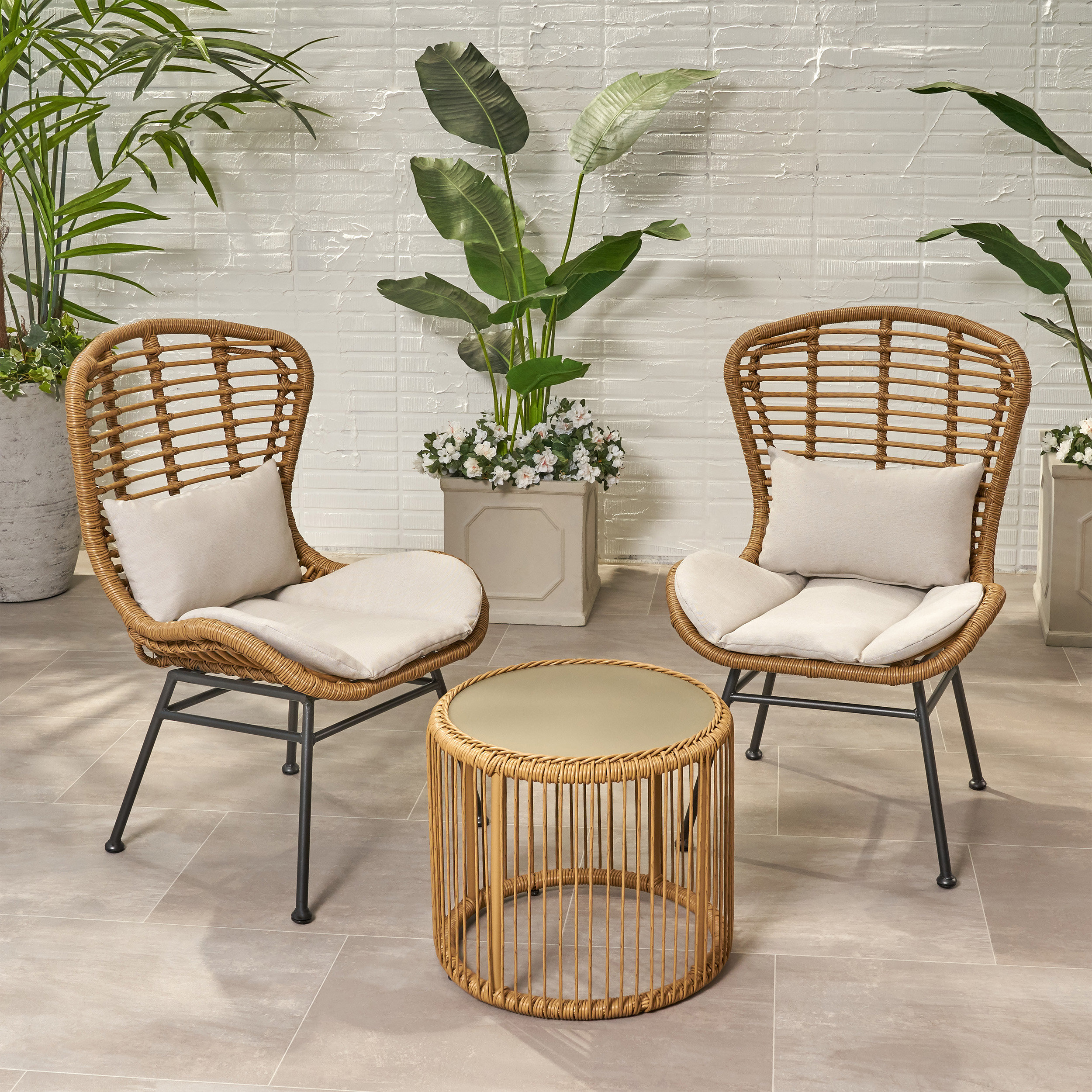 Bay Isle Home™ Mccarver Coffield Outdoor Modern Boho 3 Piece Rattan ...