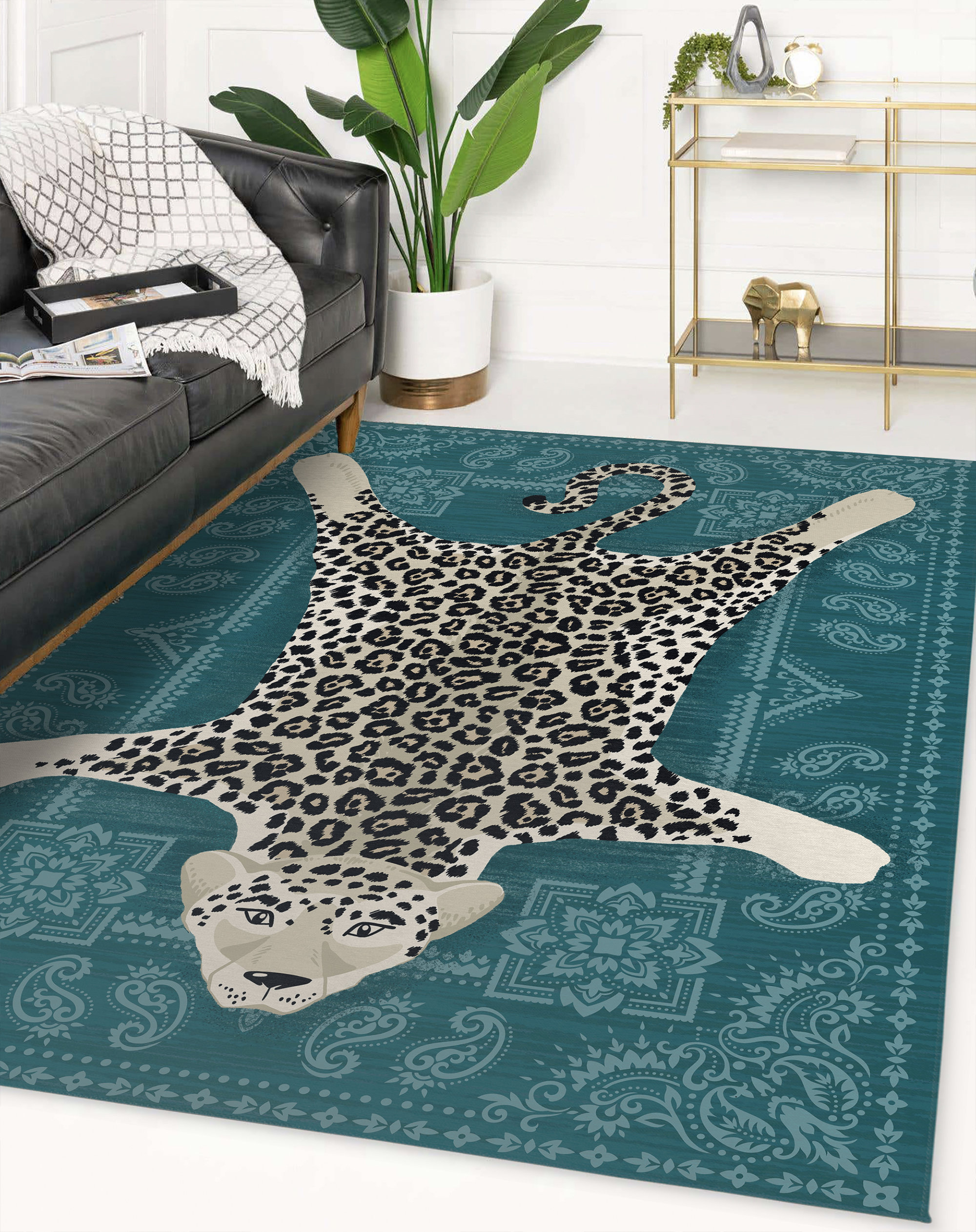 Willa Arlo™ Interiors Willer Animal Print Teal/Ivory/Gray Area Rug ...
