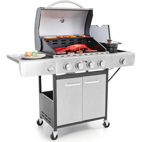ATC CABINETS 4-Burner Propane Gas BBQ Grill with Side Burner ...