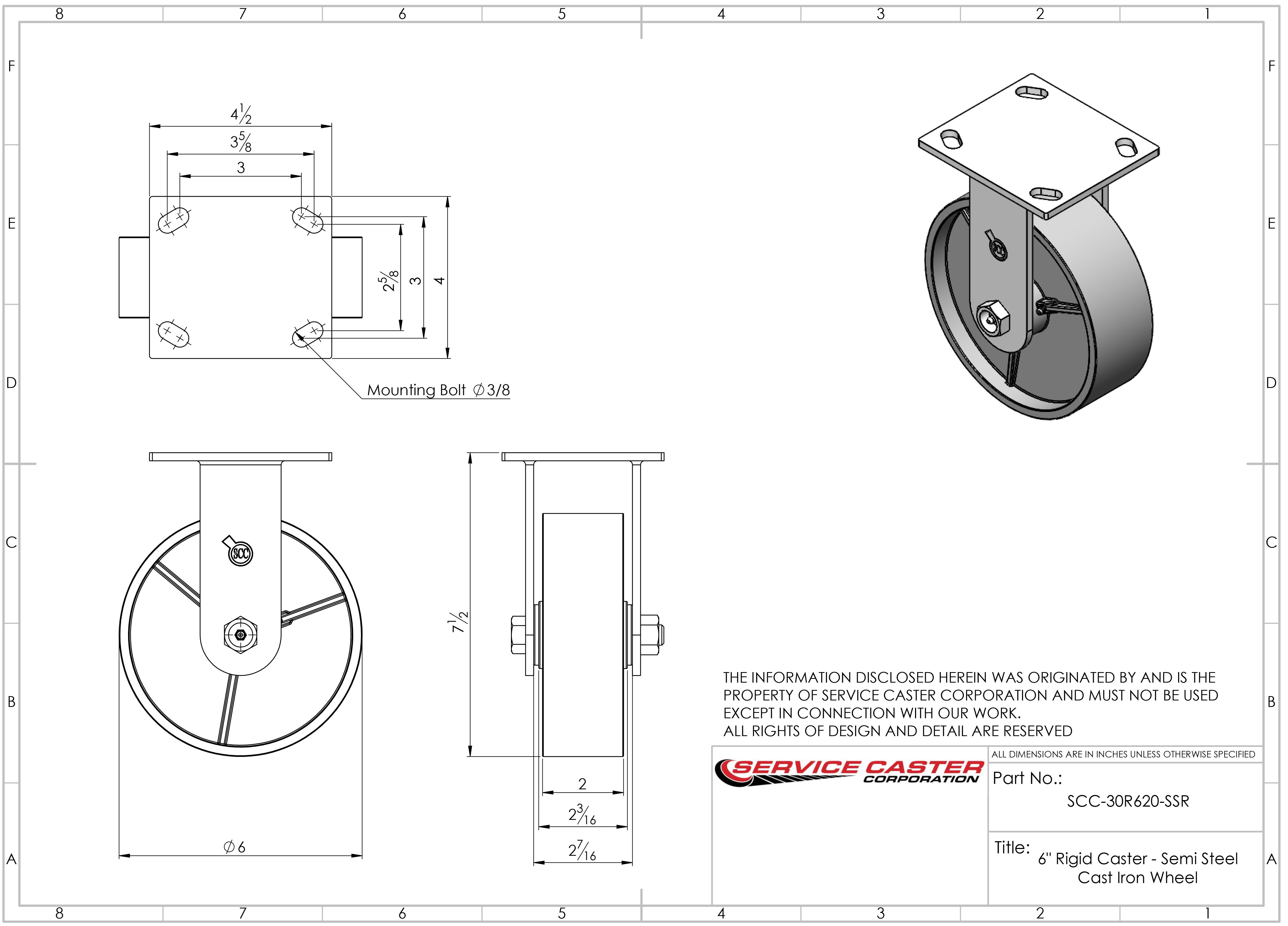 Service Caster Tool Box Caster Wheel Set – 6 Inch Semi Steel Cast Iron ...