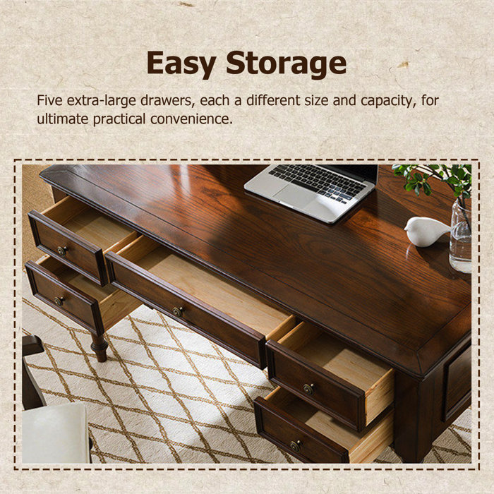 Vintage Style Brown Solid Wood Desk | Birch Lane