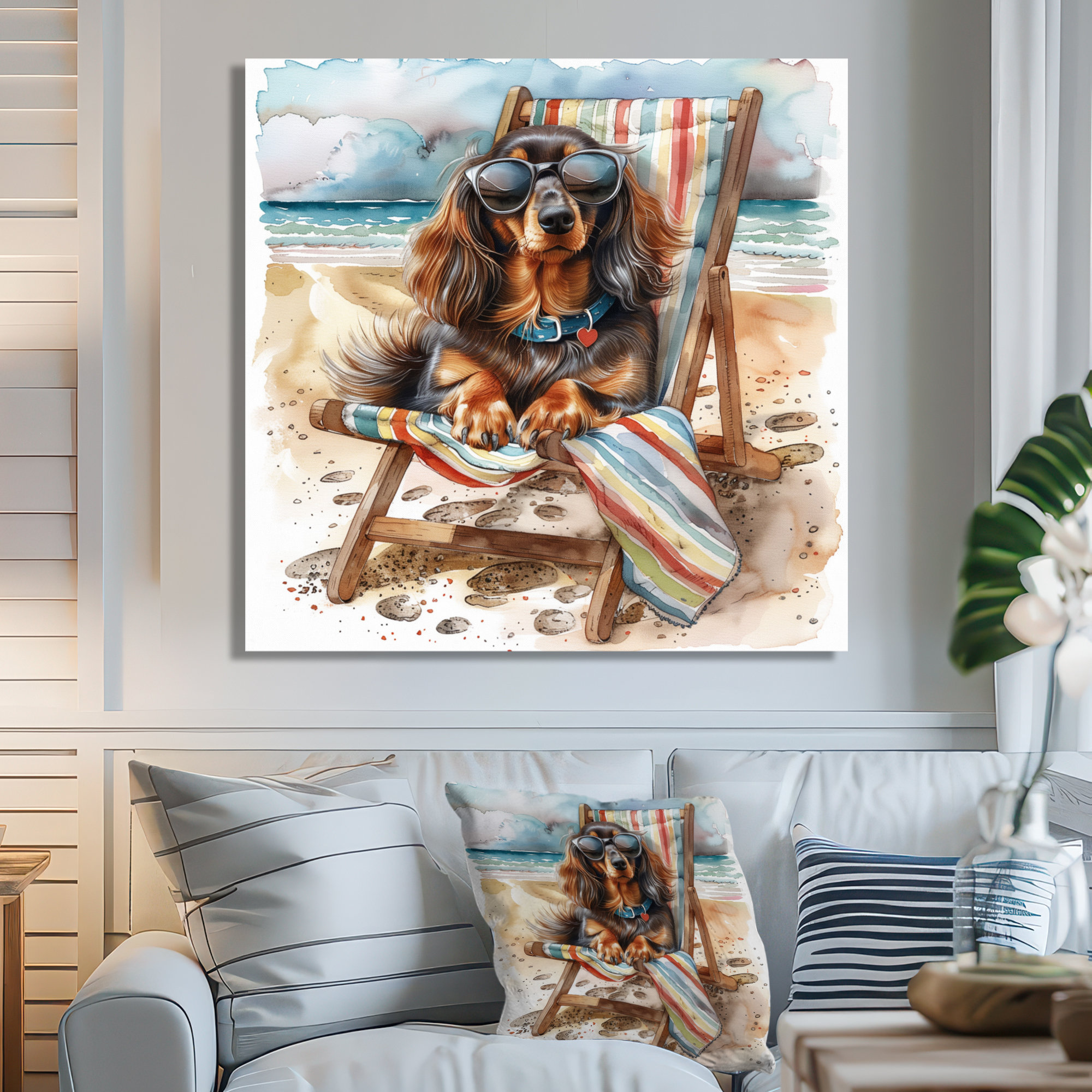 Highland Dunes Daschund Dog Tanning On A Beach Chair II - Coastal ...