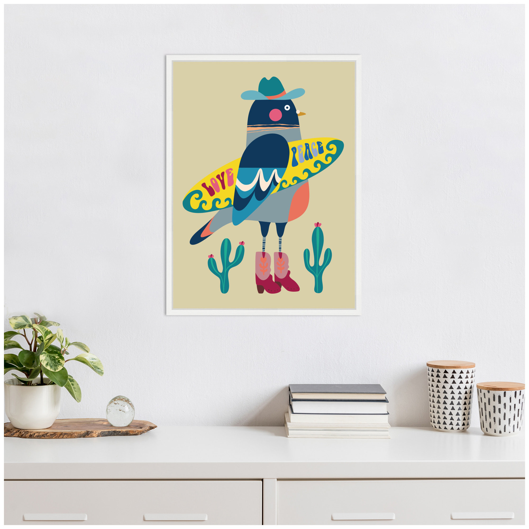 George Oliver Wimbley Surfer Pigeon by Barnish Framed Canvas Wall Art ...
