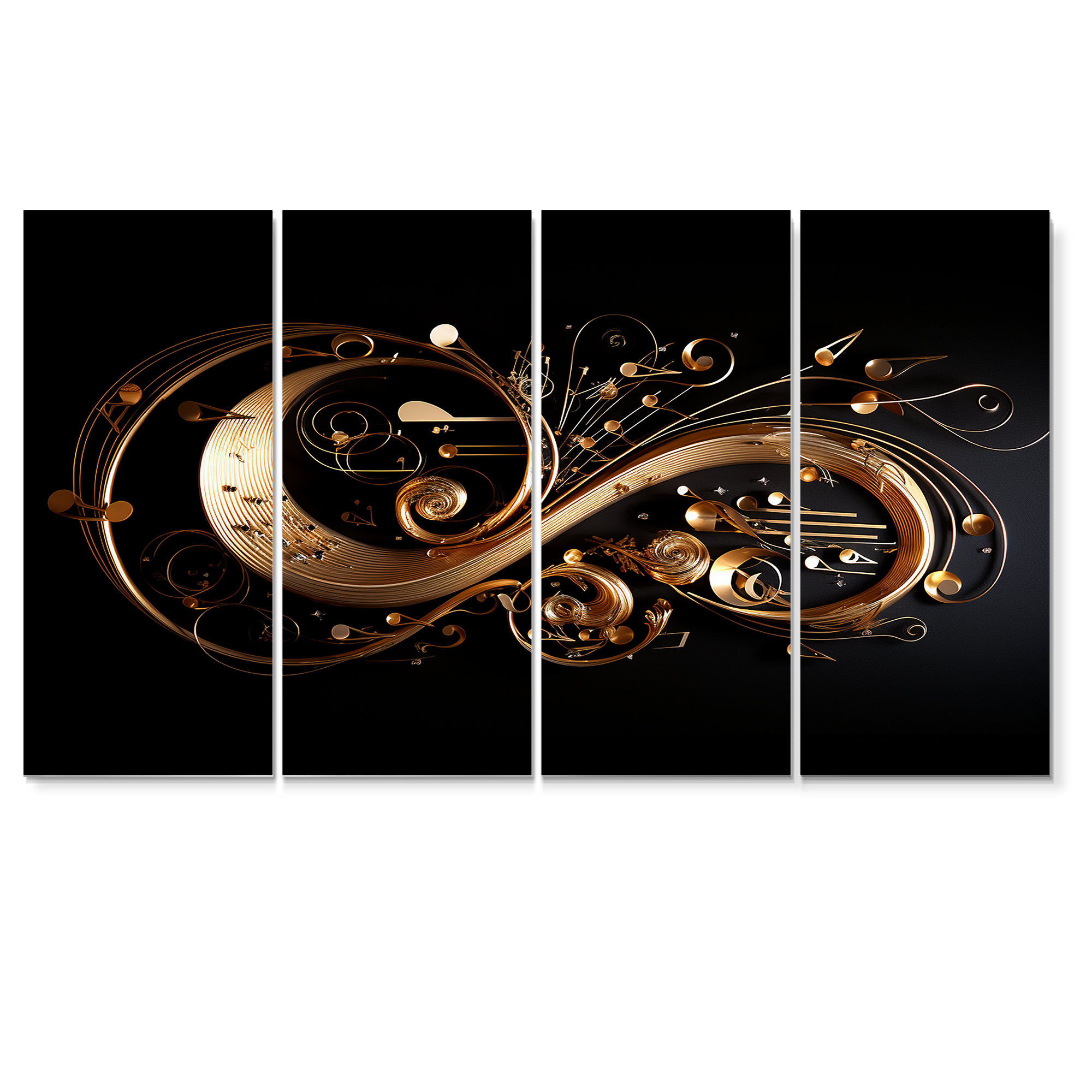 Mercer41 Abstract Golden Music Tremble - Music Wall Art Decor 4 Piece ...