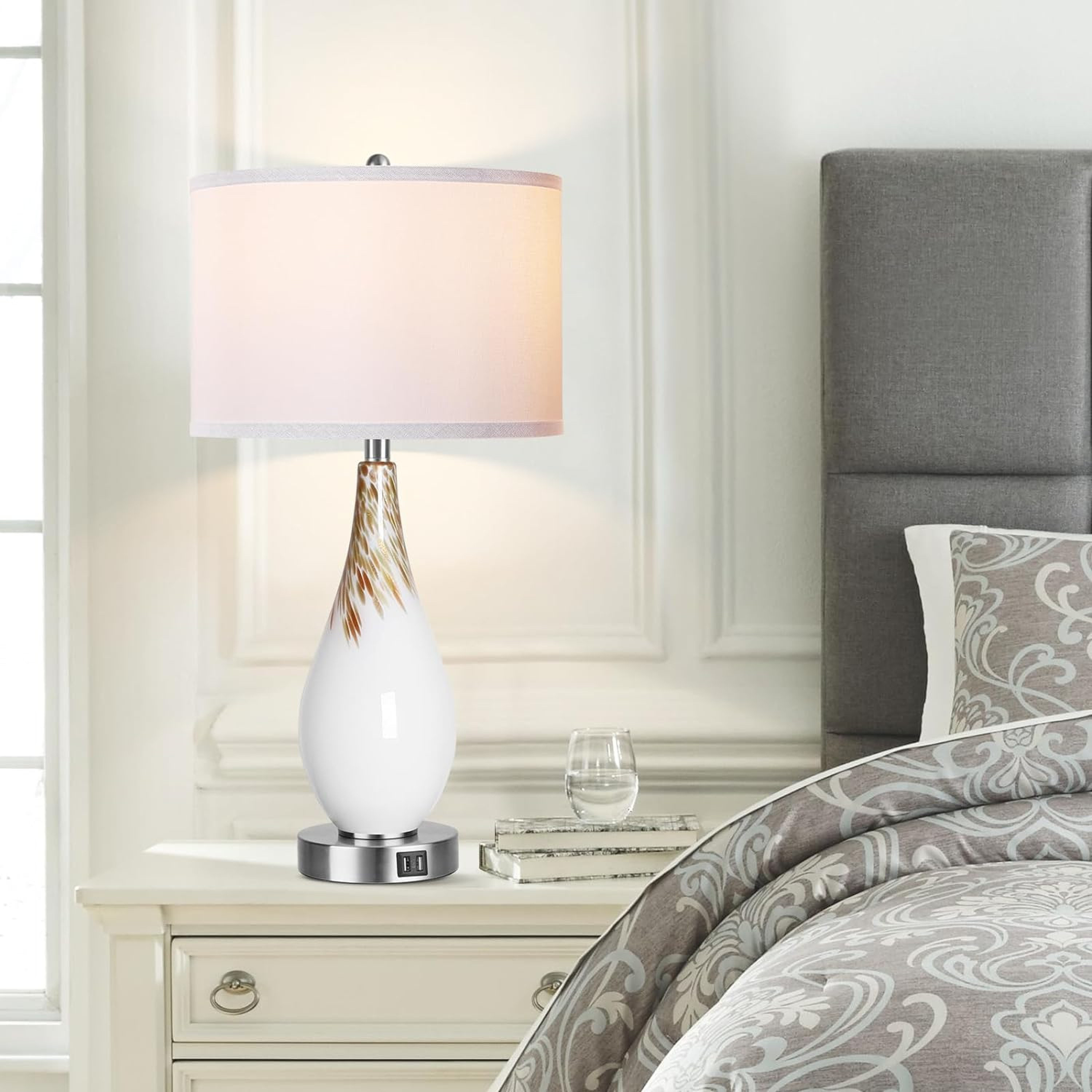 Mercer41 27.5" Modern Glass Table Lamps with USB (Set of 2) | Wayfair