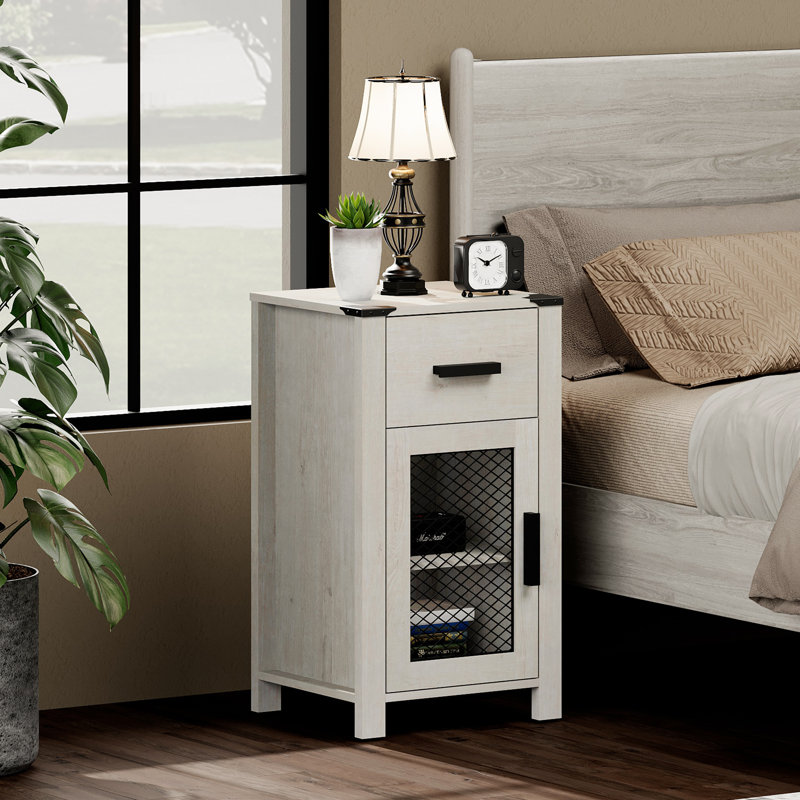Gracie Oaks Farmhouse Nightstand With Drawer And Rustic Mesh Door ...