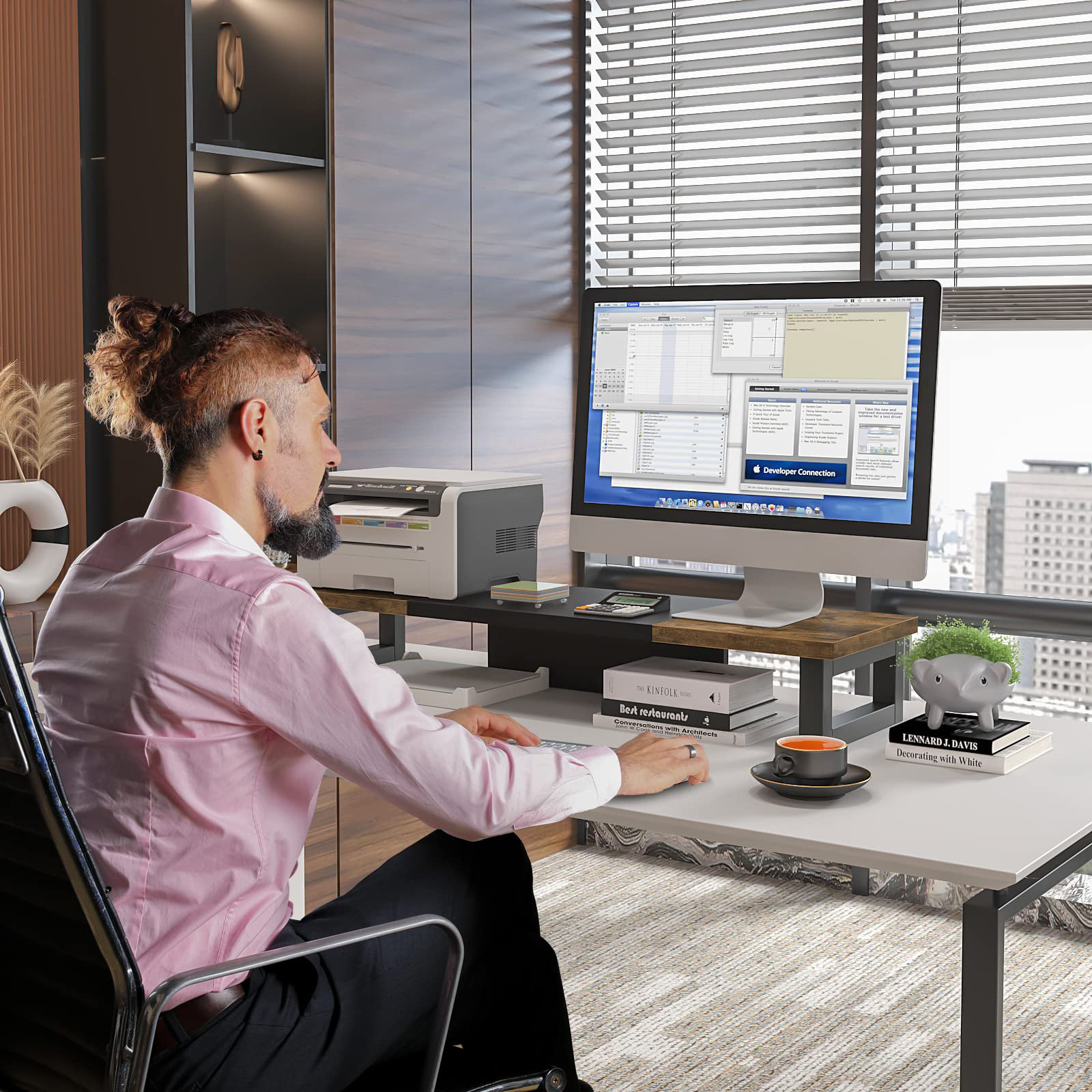 wanmo Dual Monitor Stand Riser, Wood And Steel Monitor Stand Riser ...