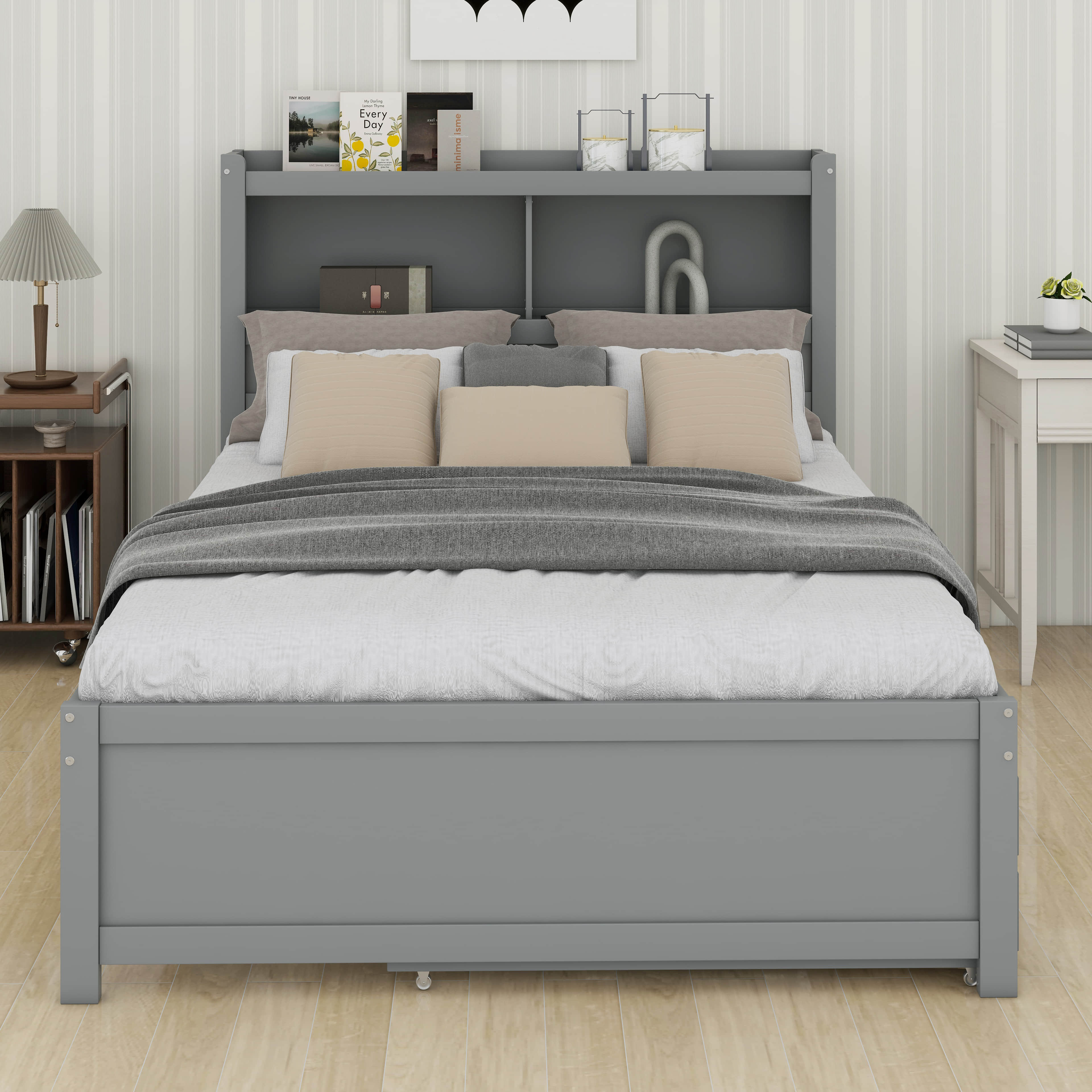 Red Barrel Studio® Full Size Pine Wood Bed – Platform Design With USB ...